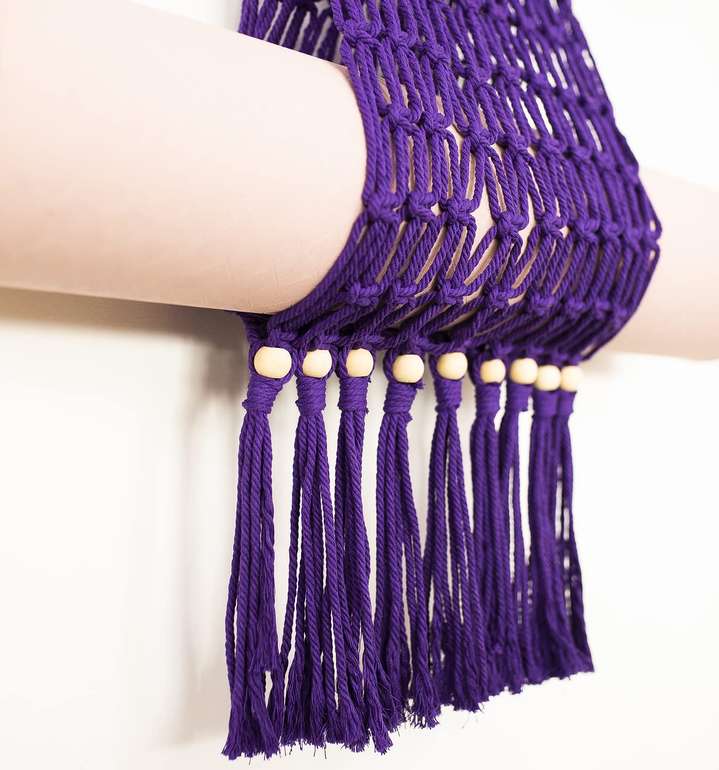 Macrame Yoga Mat Holder Wall Mount Yoga Mat Foam Roller Wall Hanging Rack for Yoga Mat Storage Organizer with 3 Sizes Easy Access Pocket Boho Gym Home Decor-Purple (Dark Purple)