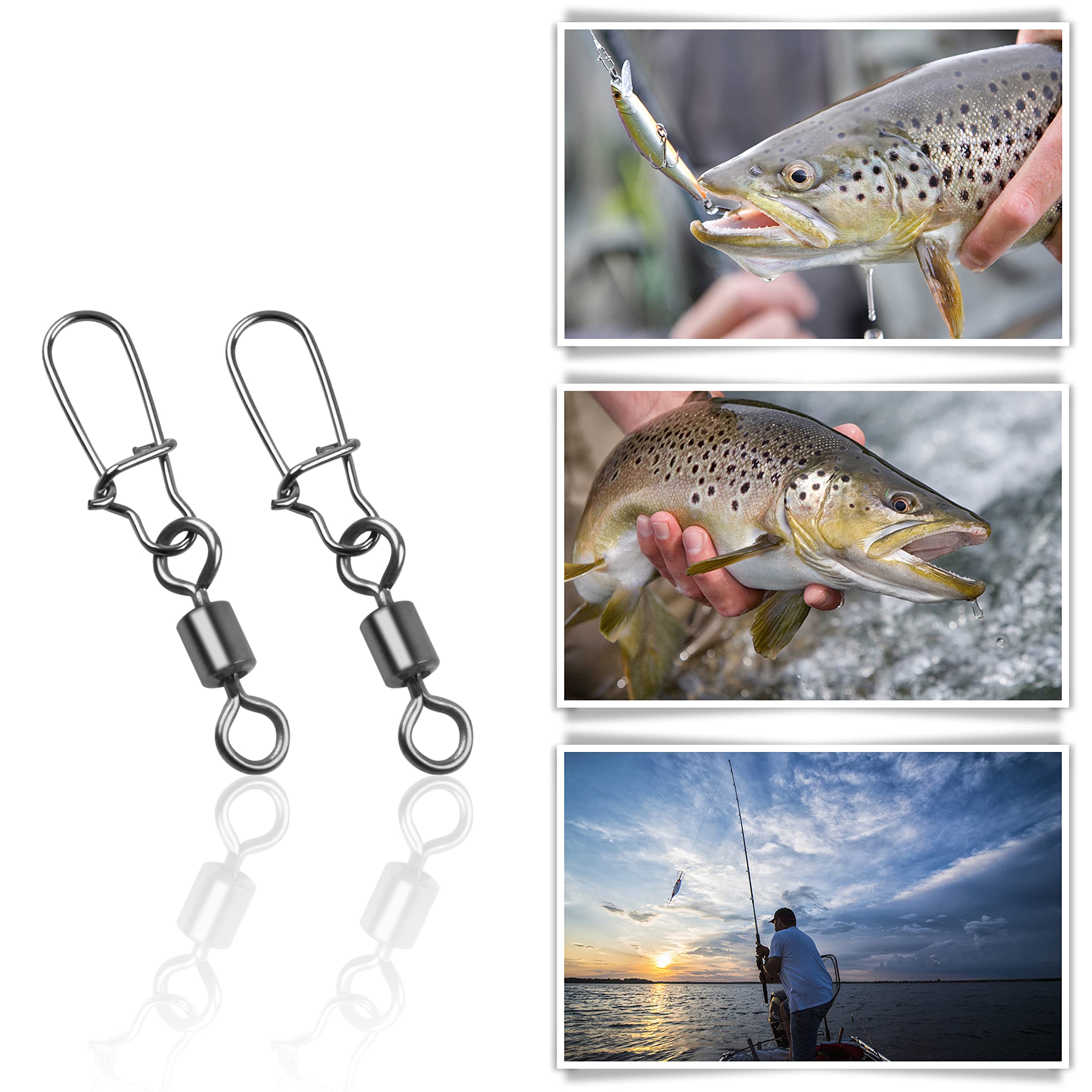 JOGFFDE Fishing Rolling Swivels Snaps Kit,70PCS High-Strength Fishing Swivels with Nice Snaps Lure Line Connector Fishing Tackle Box