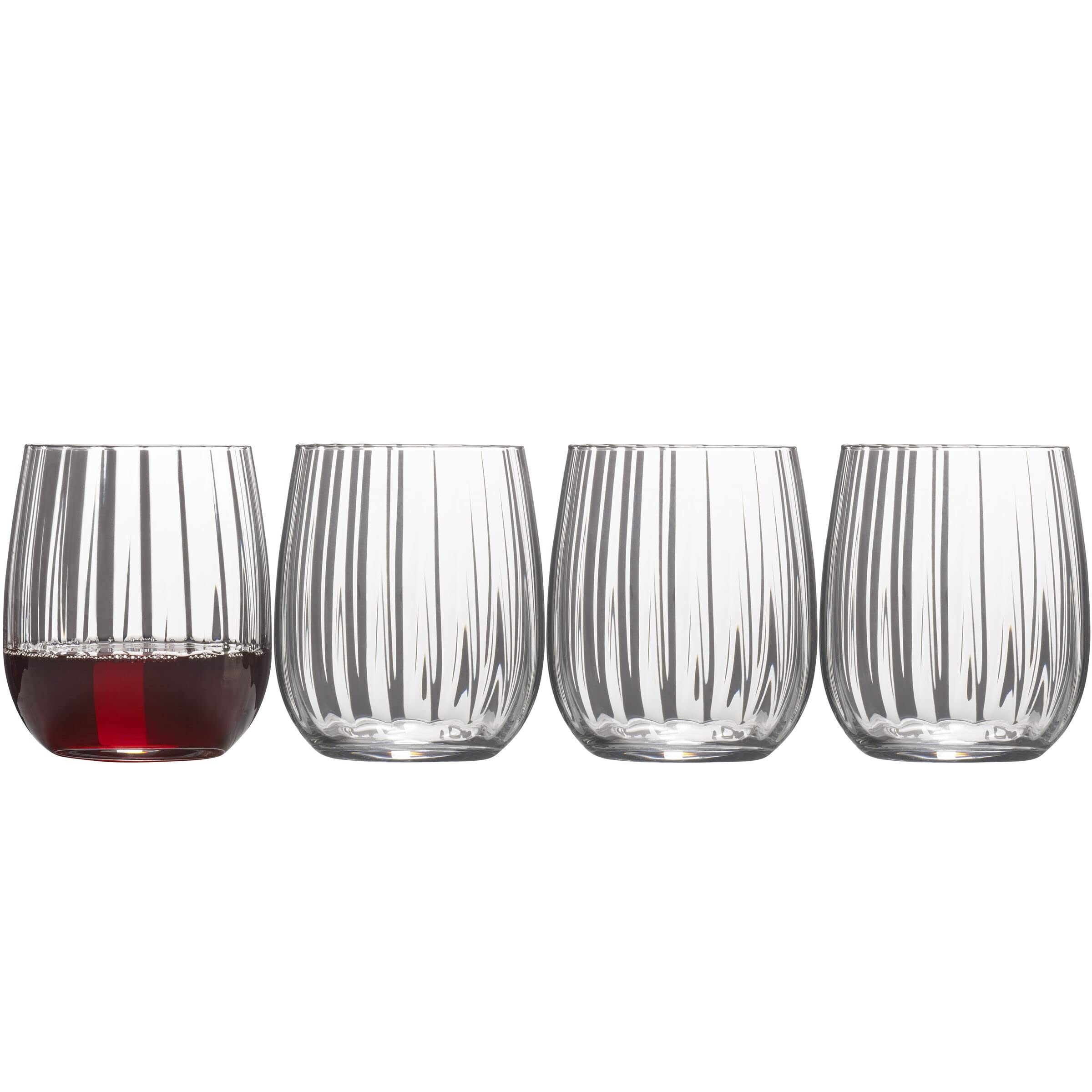Mikasa Gail Optic Set of 4 Double Old Fashioned Stemless Glasses, 16-Ounce, Clear