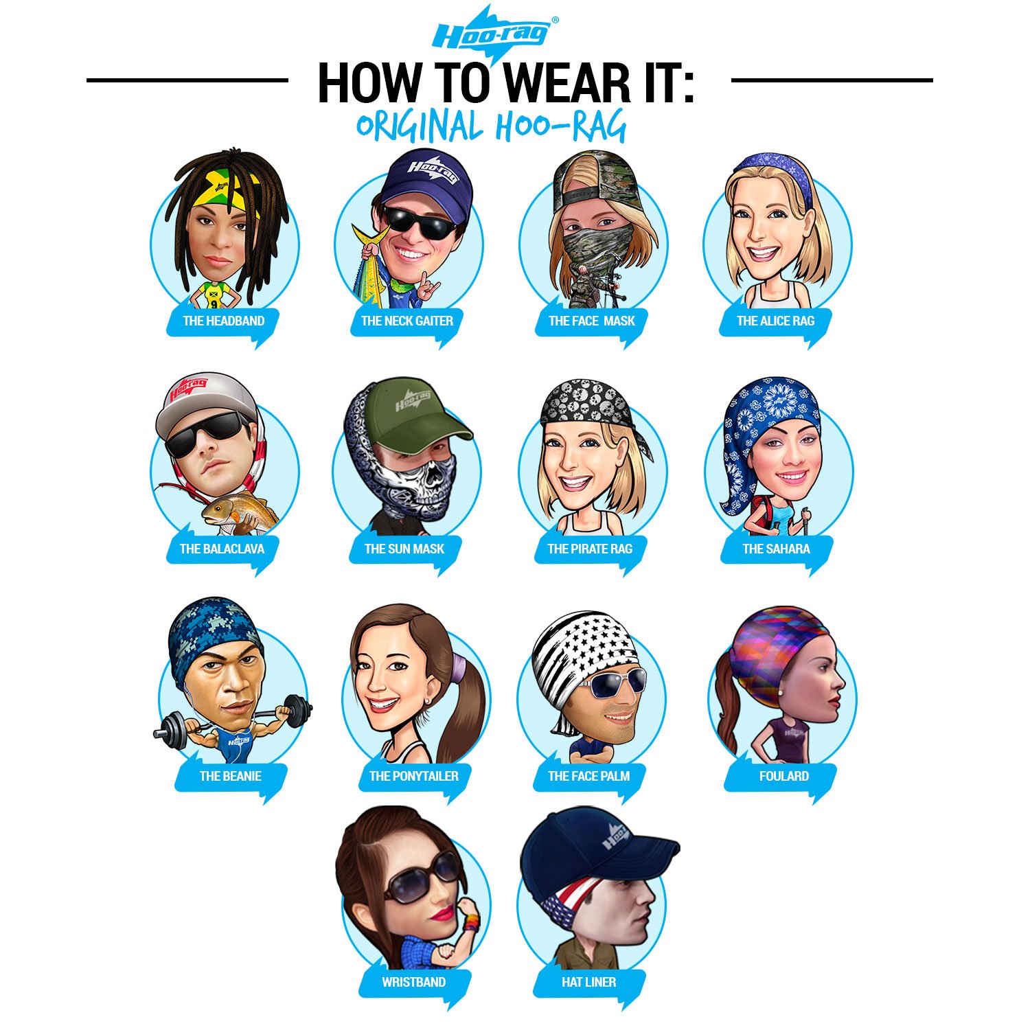 Hoo-Rag - High Performance 100% Moisture Wicking Polyester Microfiber Multi-Functional Face Mask & Neck Cover - UPF 30 - One Size Fits Most - Rasta Stripe