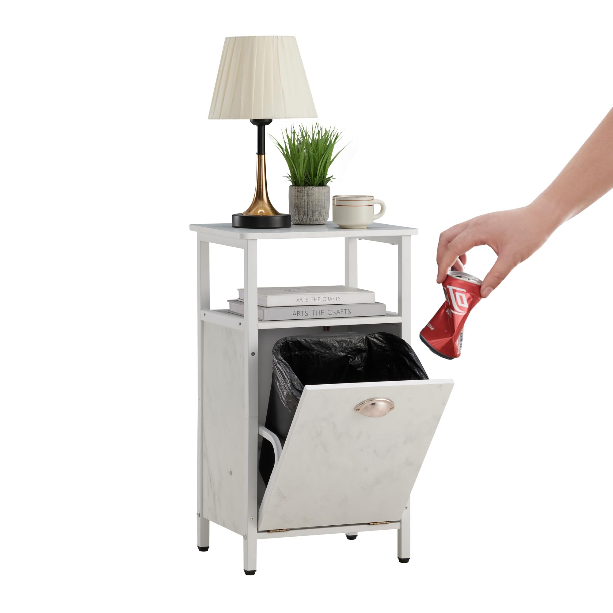 Sufulaa End Table/Nightstand/Bedside Table/Side Table, Decorative Pet Proof Hidden Small 3 Gallon Trash Can Cabinet for Living Room,Bedroom,Home Office,Bathroom,Kitchen