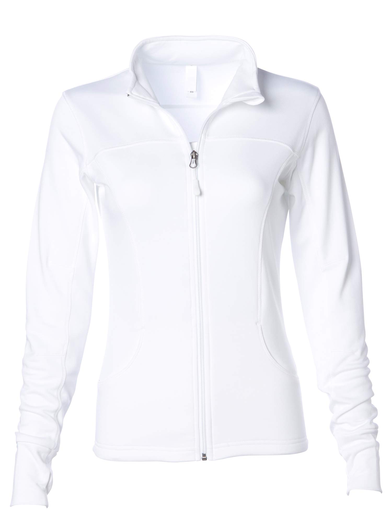 Klothwork Women's Yoga Jacket, Lightweight, Slim Fit, Full Zip Up Workout Athletic Jacket, White Medium