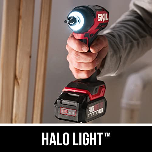 Skil PWRCORE 20 Brushless 20V 1/4 in. Hex Compact Impact Driver Kit with 3-Speed & Halo Light & One-Handed Collet Includes 2.0Ah Battery and Charger- ID6739B-10