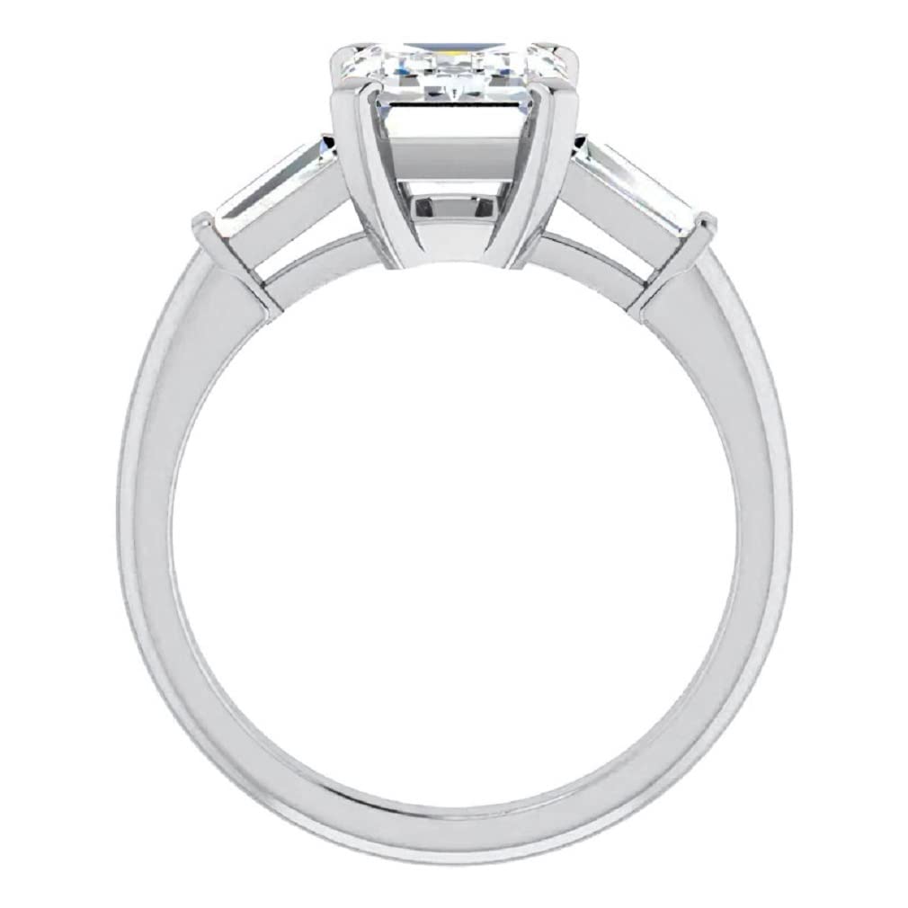 Moissanite Handmade Engagement Ring 2 CT Emerald Cut Moissanite Solitaire Diamond Wedding Ring Set for Women Propose Gifts VVS Colorless (14K Solid White Gold)