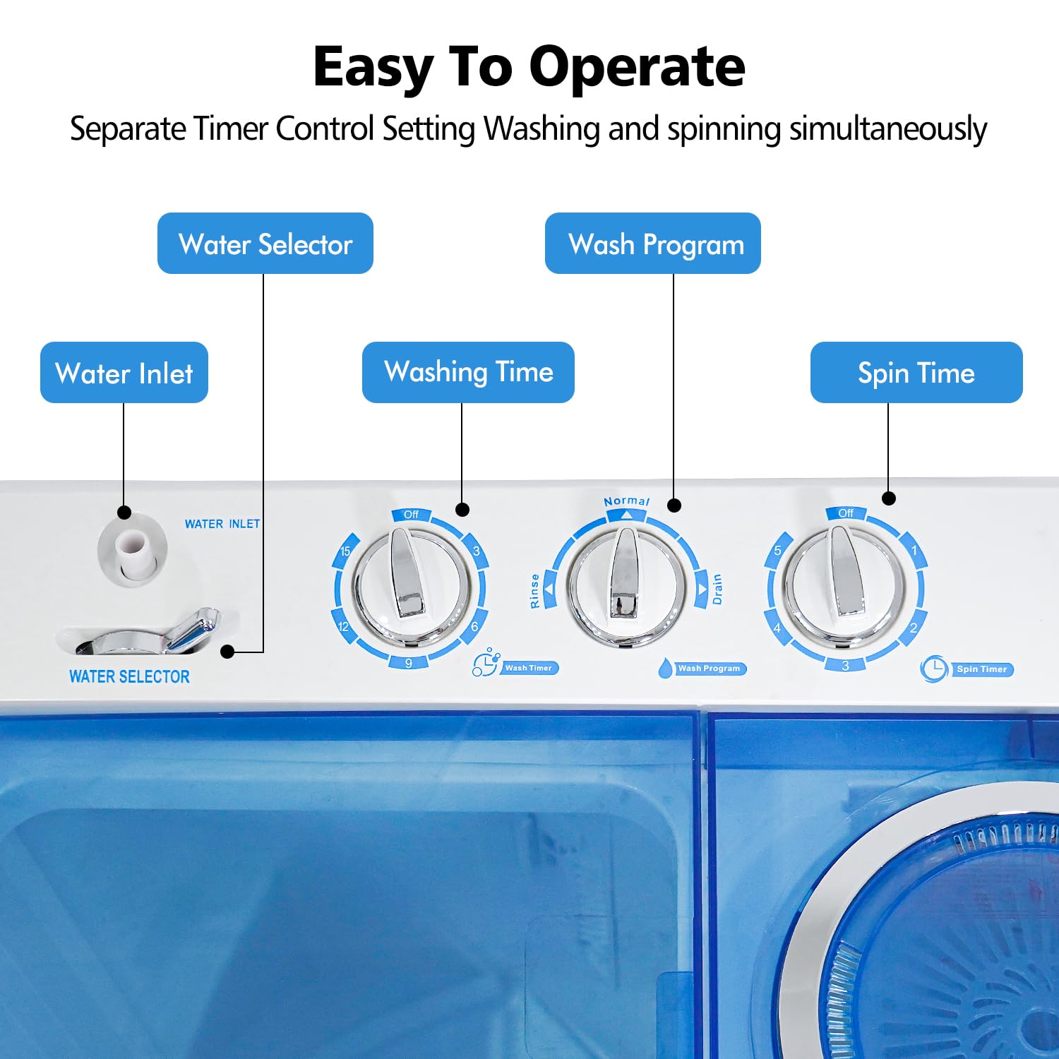 Portable Washing Machine - 28Lbs Compact Twin Tub Washer and Spin Dryer - Semi-automatic Laundry Washer(18Lbs) & Spinner(10Lbs) Combo Timer Control with Drain Pump for Apartments,RVs,Dorms