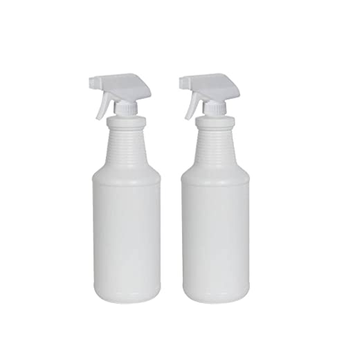 Plastic Spray Bottles for Cleaning, Empty and Reusable, 32 oz., White, HDPE bottles, Leak Proof, Cleaning Solutions, Water, Auto Detailing, or Bathroom and Kitchen, Commercial and Residential, 2 PACK.