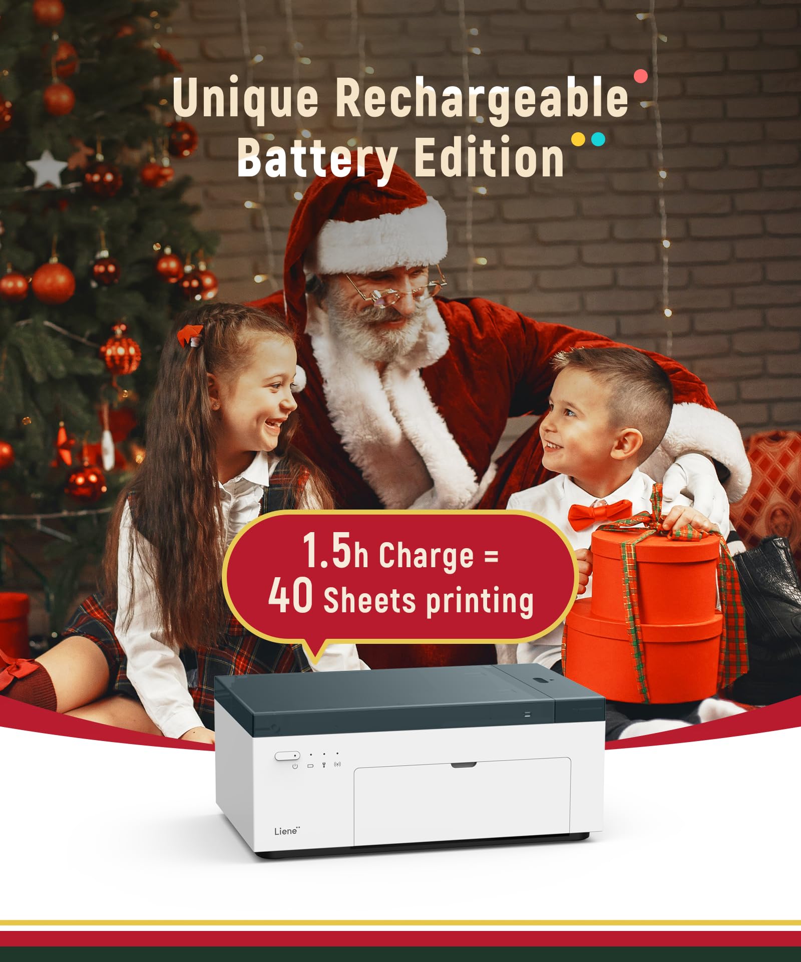 Liene 4x6'' Instant Photo Printer (Battery Edition) Bundle100-sheet, 3 Ink-Cartridge, Wireless Photo Printer for iPhone, Smartphone, Android, Computer, Dye Sublimation, Photo Printer for Travel, Home