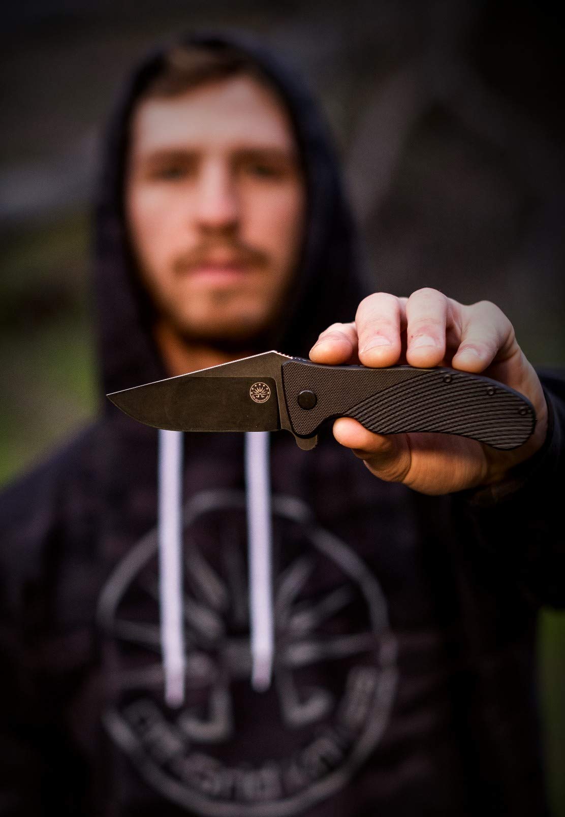Off-Grid Knives - Rhino V2 with 154CM Steel, Textured G10, Tumbled Black Finish, Large Folding EDC Knife, Ceramic Ball Bearings, HRC 61, Deep Pocket Carry (Blackout)