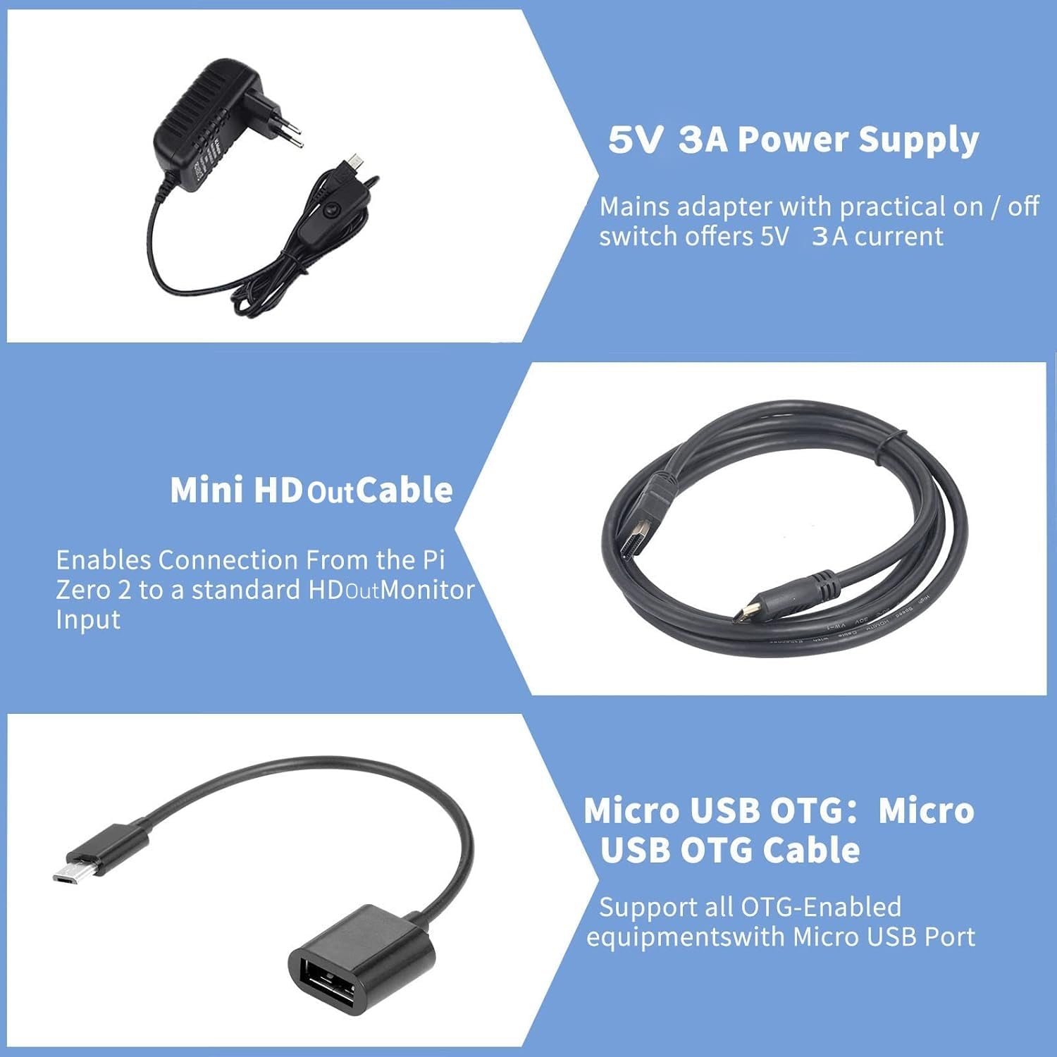 RasTech for Raspberry Pi Zero 2 W Starter Kit with 32GB Card 5V 3A Power Supply with ON/Off USB-Adapter HD Out Cable Card Reader Heatsink Case Pin Header