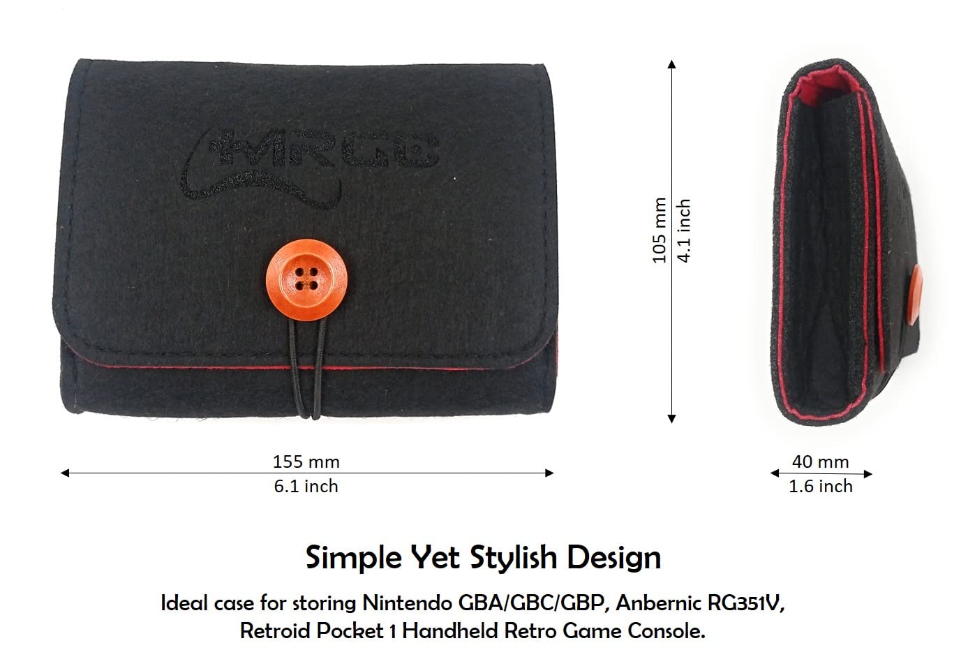 MRGC Felt Soft Case Carrying Bag for Nintendo GBA / GBC / GBP, Anbernic RG351V, Retroid Pocket 1 - Portable Travel Case, Protective Pouch for Handheld Retro Game Console (Black)