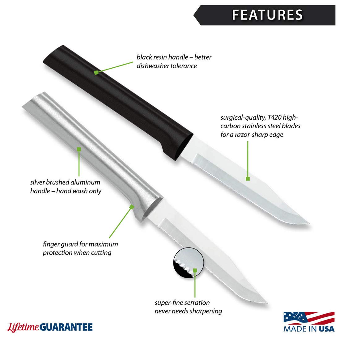 RADA Regular Serrated Paring Knife – Stainless Steel Blade With Aluminum Handle, 6-3/4 Inches, Pack of 2