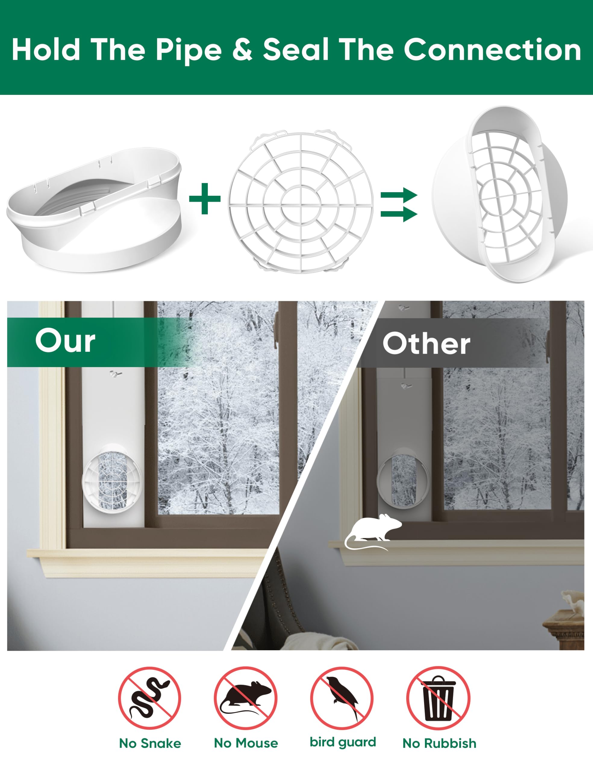 Plusluck Portable Air Conditioner Window Vent Kit, 12Pcs with 6 Slide Seal Plates & 5.9 Exhaust Hose, Adjustable Portable AC Window Kit for Ducting Universal for Sliding Horizontal & Vertical Windows