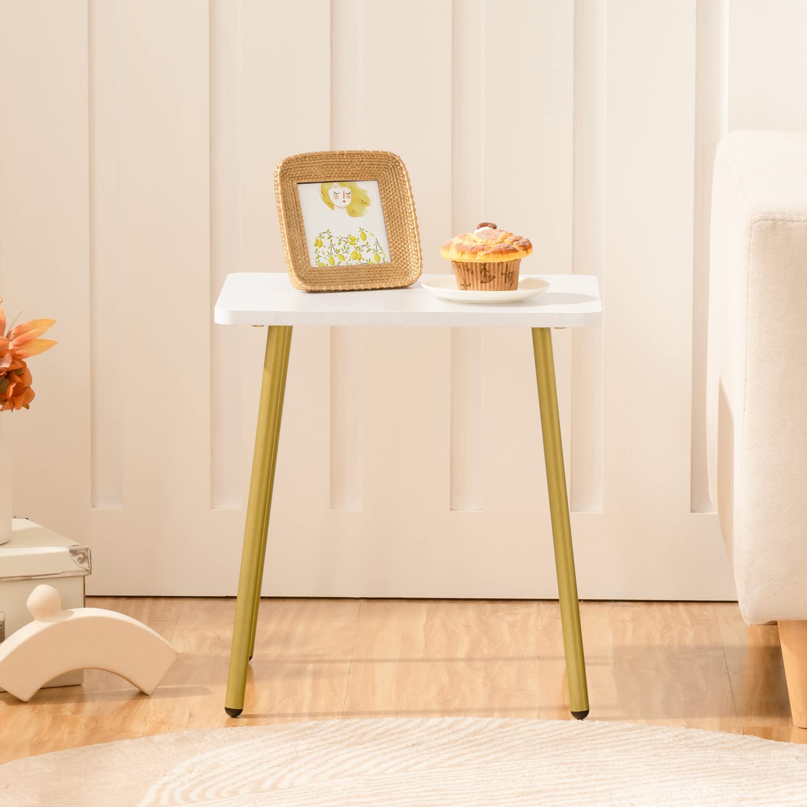 HOOBRO Side Table, Small White Accent End Table, Modern Nightstand for Living Room, Bedroom, Balcony, Easy Assembly, White and Gold DW87BZ01
