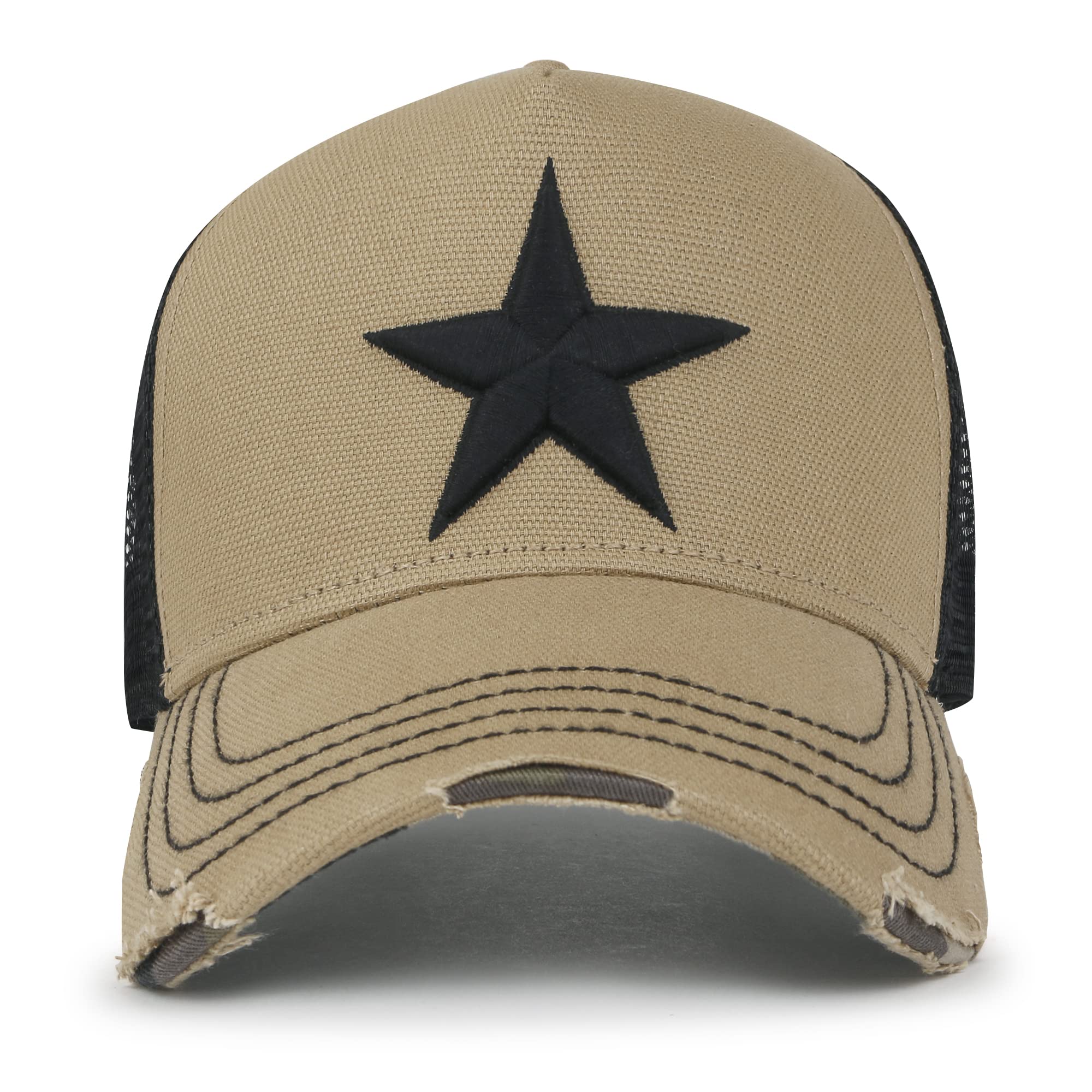 ililily Star Embroidery tri-Tone Trucker Hat Adjustable Cotton Baseball Cap (Medium, Black-Peace)