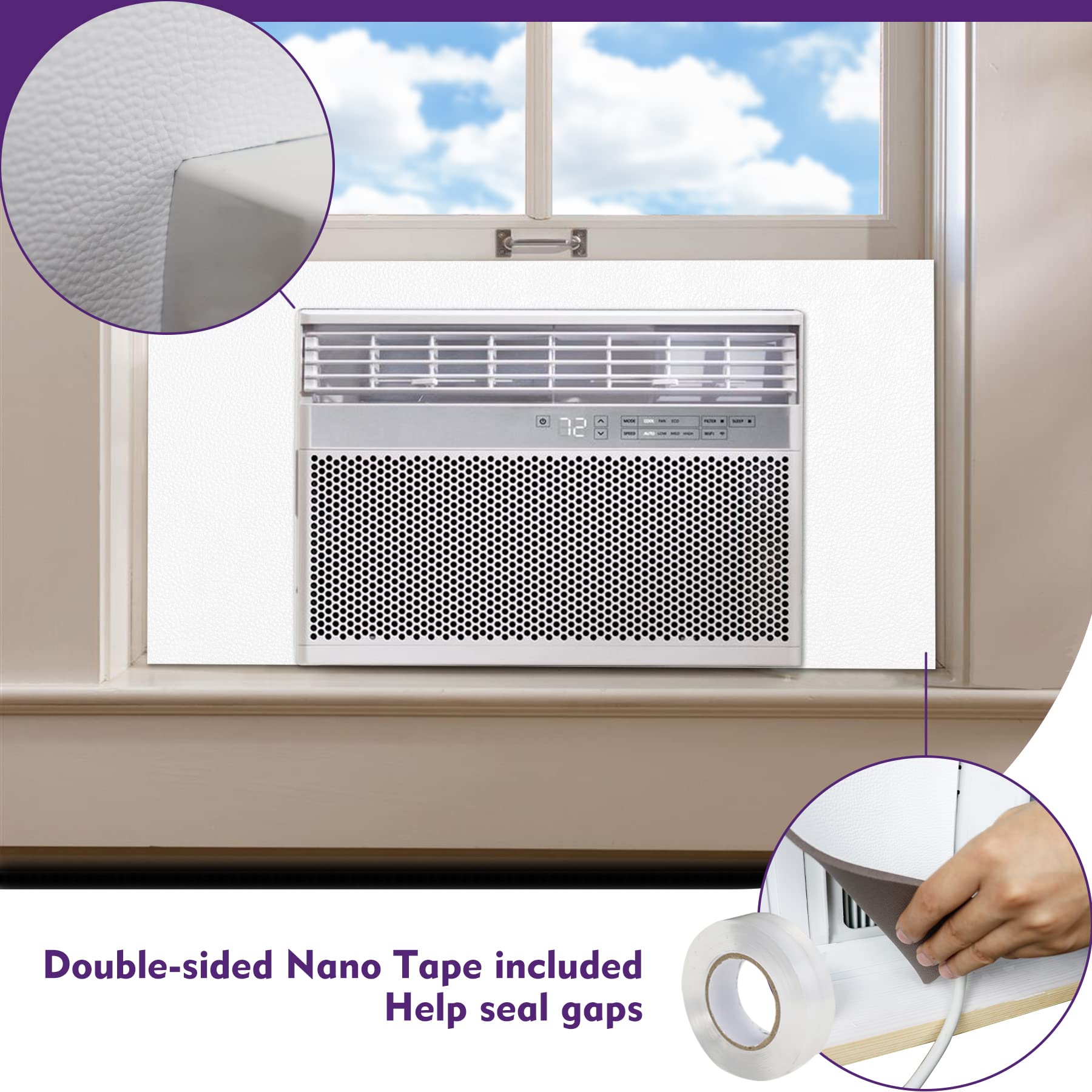 Mxclimate Full Surround Window AC Insulation Foam Side Panels for Air Conditioner Units, 39'' Width Indoor Window Seal Kit Cover, Winter and Summer