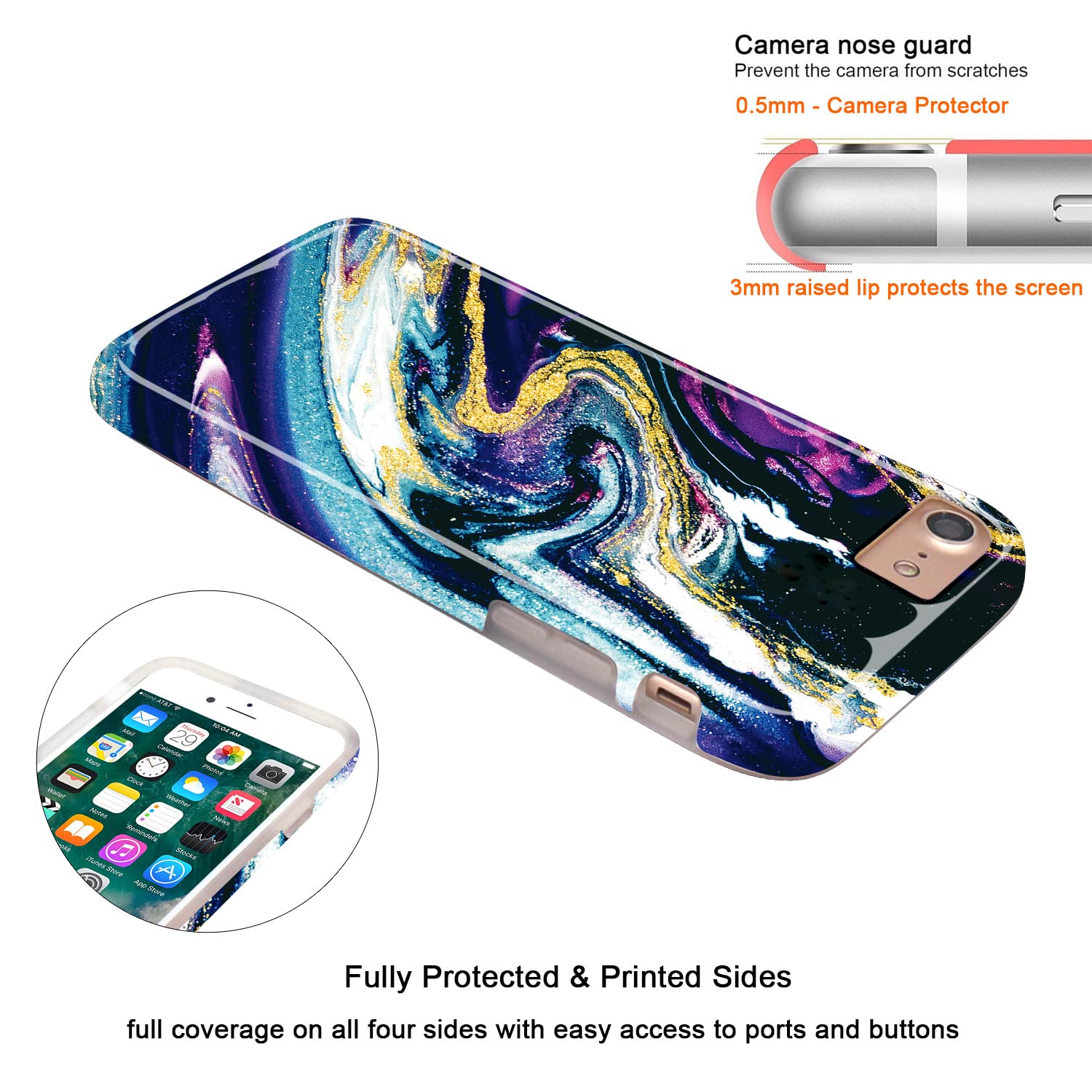 JAHOLAN iPhone SE 2022/2020 Case, iPhone 7 8 Case, Stylish Shiny Rose Gold Marble Design Glossy TPU Soft Rubber Silicone Cover Phone Case for iPhone 7/8/6/6S/SE 2020 2022