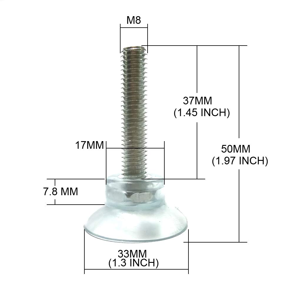 M8 Adjustable Long Lengthen Screw Suction Cup Transparent PVC for Furniture Table and Chair Feet, Shock-Absorbing Cushioning Base,Fixed Hardware Accessories,3 Length Options,5 Pack (M8-L3.7CM-D3.3CM)