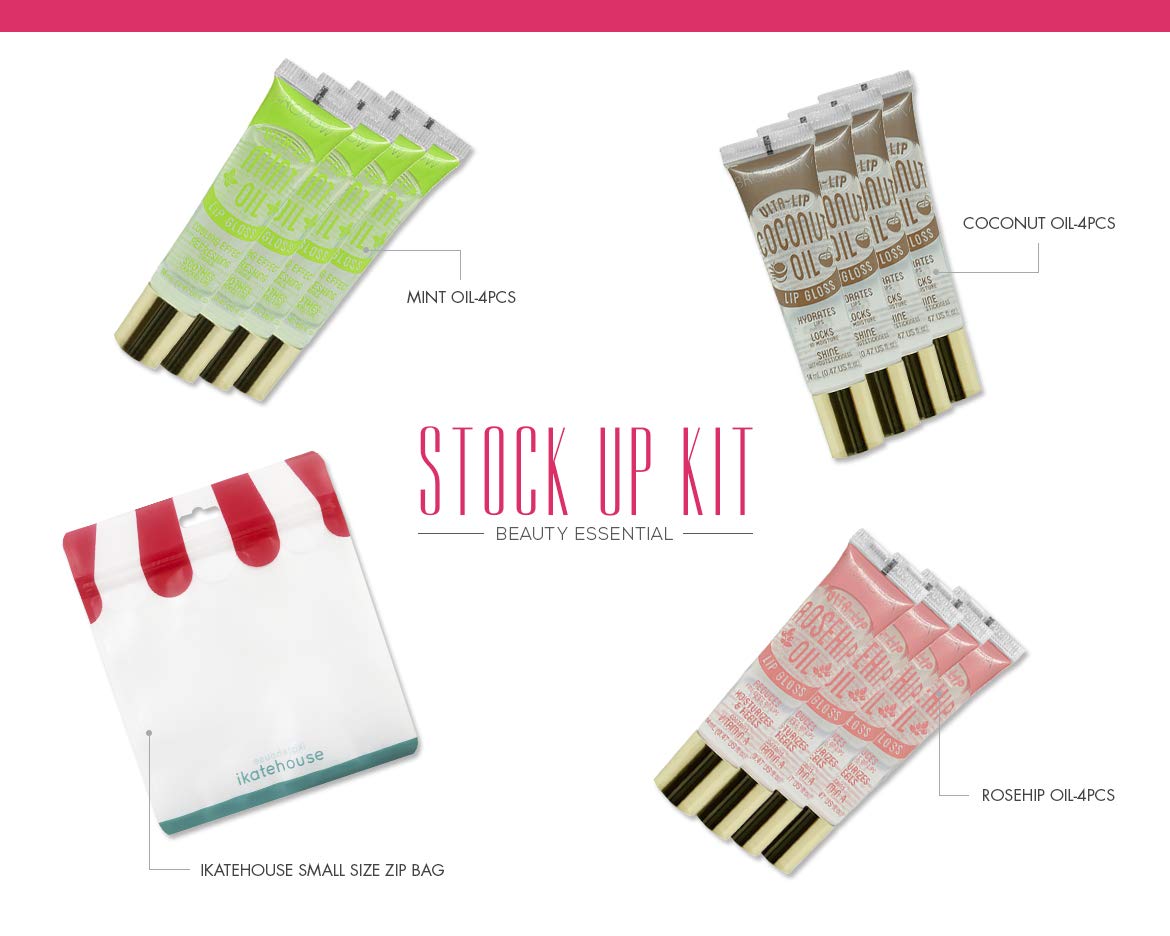 KISS Broadway Clear Lip Gloss 0.47oz/14ml 12Pcs (Mint, Rosehip, Coconut Oil)