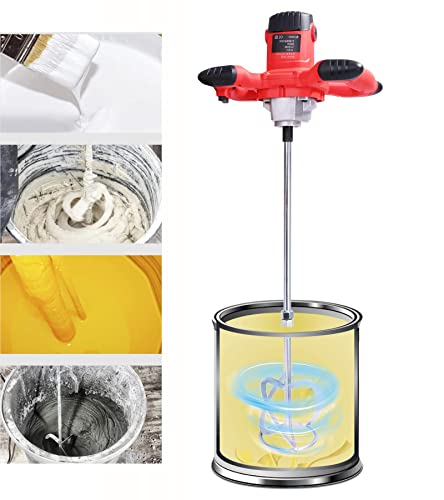 Portable Concrete Mixer 110V 2100W Electric Handheld 6 Gears for Thinset Cement Plaster Grout Paint Mud Mixing with 23.6" Stirring Rod (Red)