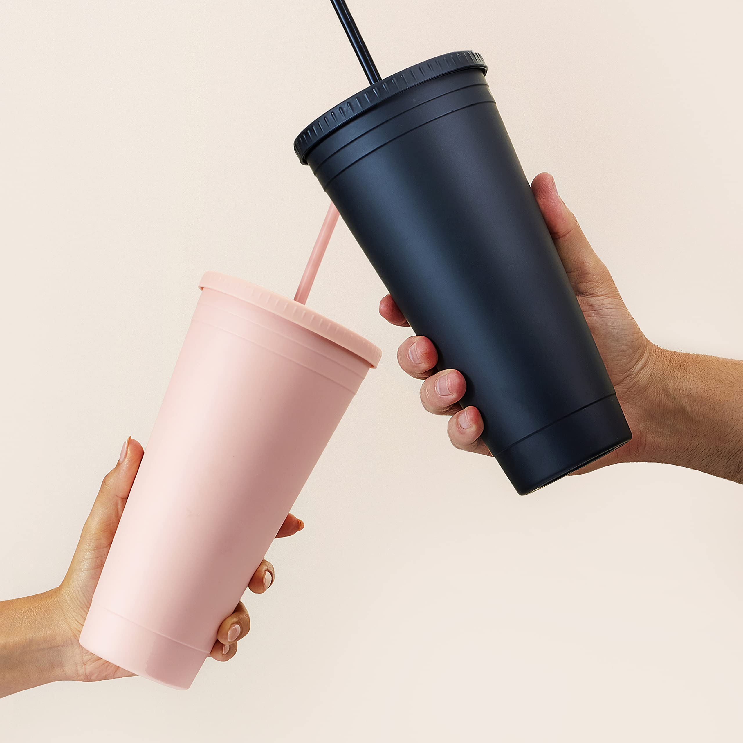 Maars Acrylic Travel Tumbler with Lid and Straw | 32oz Premium Insulated Double Wall XL Plastic Reusable Cups - Matte Dusty Blue, 2 Pack