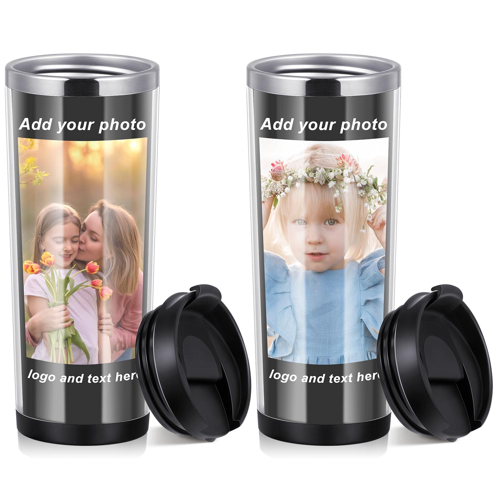 Lallisa Mug with Picture Customized Tumblers 12 oz Personalized Photo Stainless Steel Tumbler Insert Double Wall Mugs Insulated Cup Travel Mug for Happy Mother's Day Fathers' Day Gifts(2 Pcs)