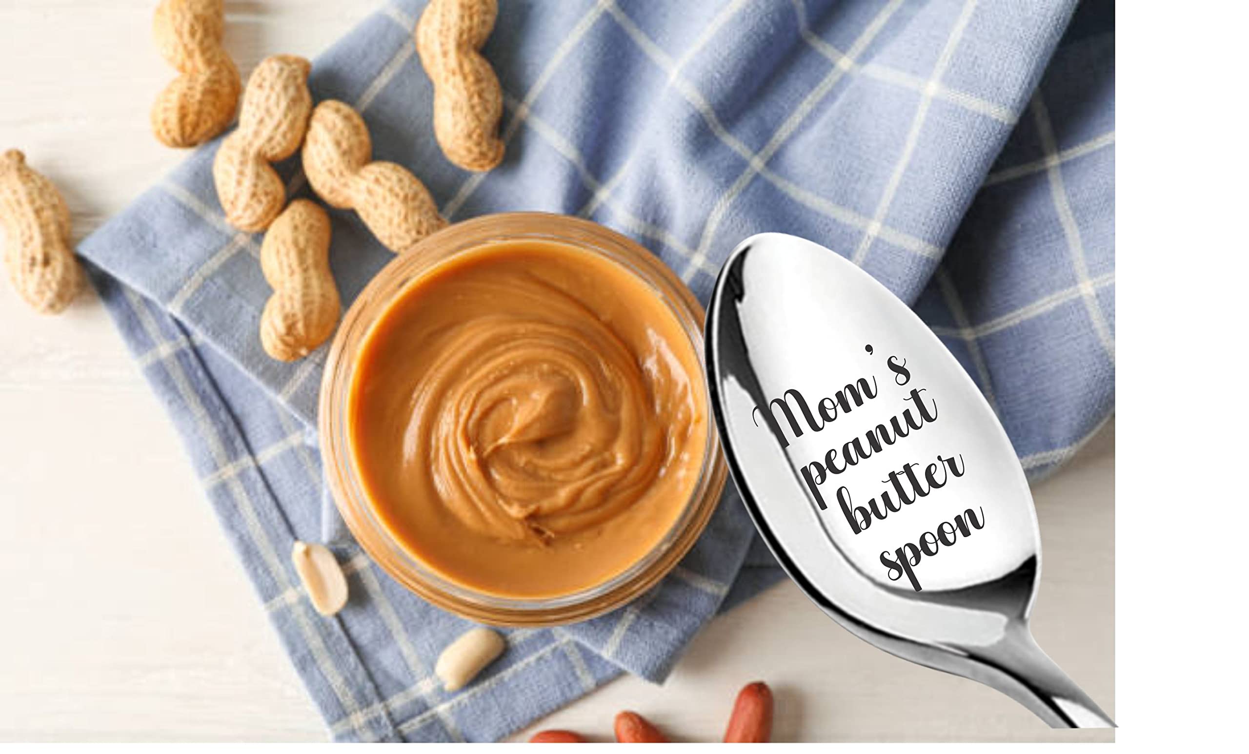 Moms Peanut Butter Spoon | Engraved Spoon Gift | Gift For Peanut Butter Loving Mom | Birthday Anniversary Christmas Gift | Christmas Stocking Stuffer | Engraved 7 Inches Stainless Steel Spoon