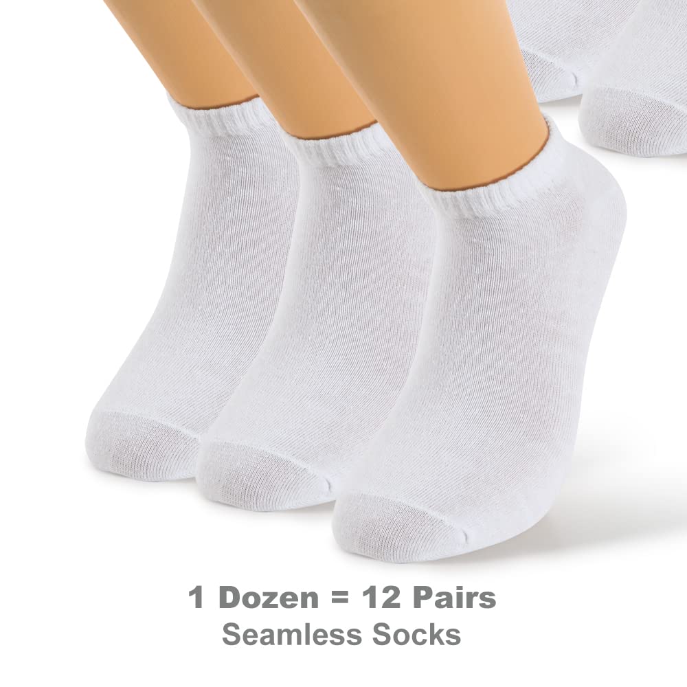 Newo Select Seamless Socks Ankle Low-Cut for Men, Women 12 Pairs, 1 Dozen with Mesh Laundry Bag (9-13, White)
