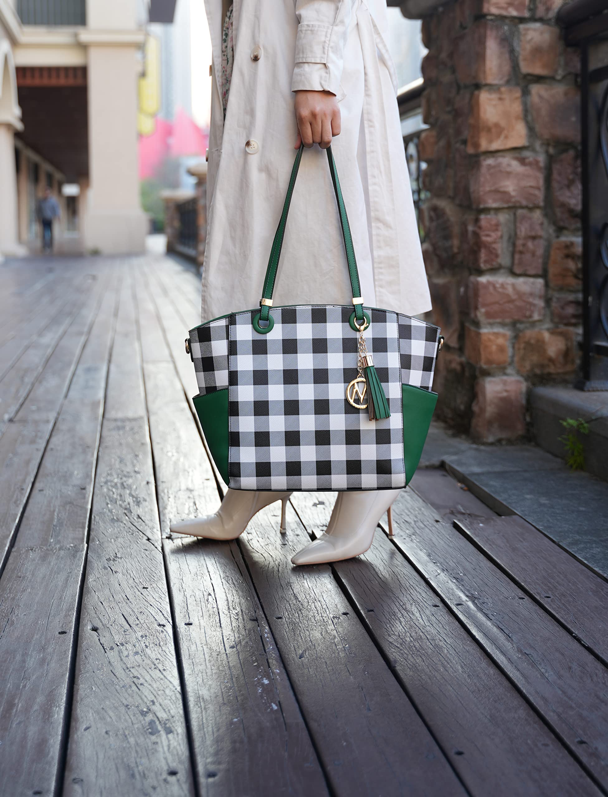 MKF Crossbody Bag for Women Set Handbag Wallet Purse - Top-Handle Tote - Removable Shoulder Strap Vegan Leather Demin