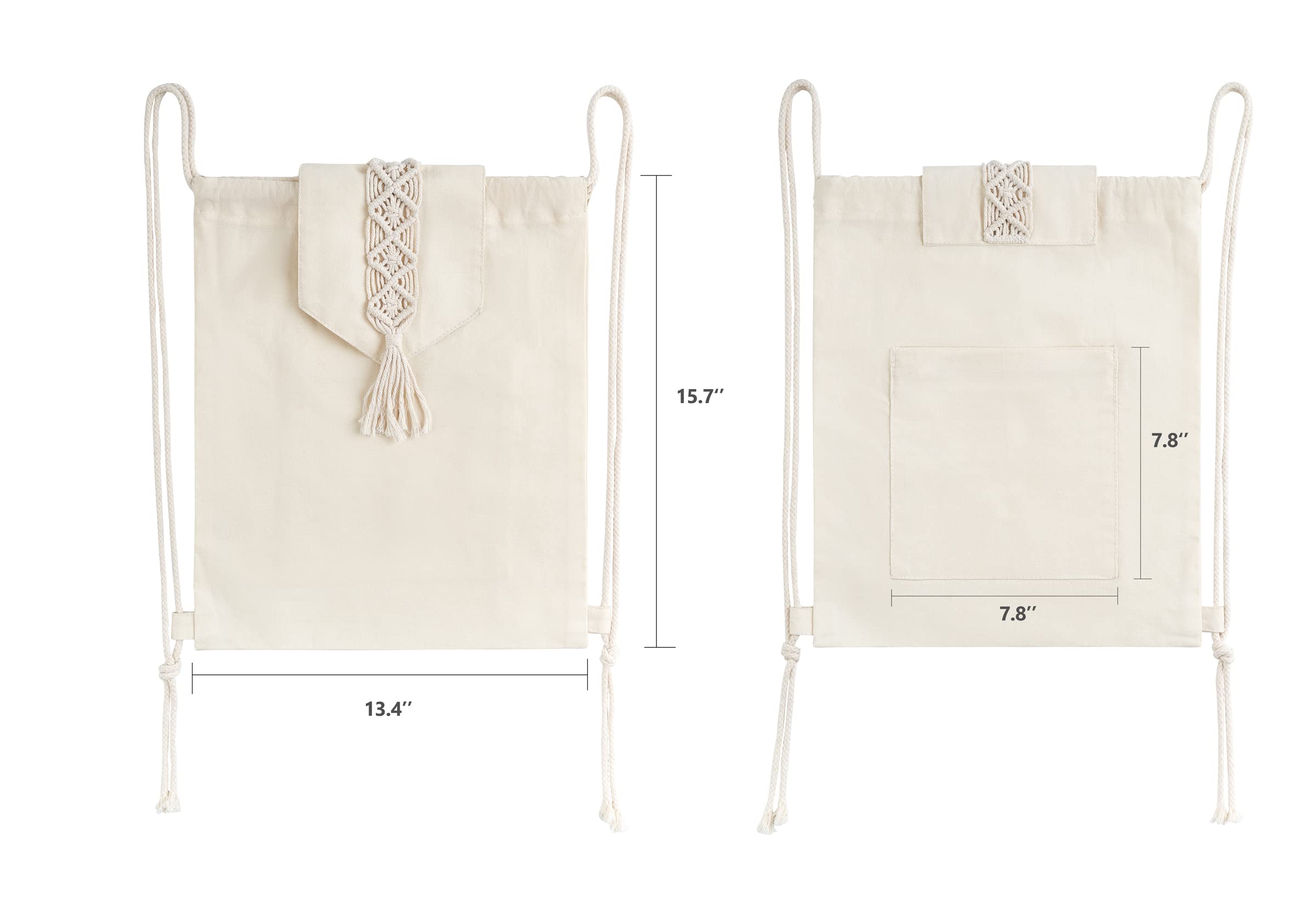 Mkono Canvas Drawstring Backpack for Women Boho Gym Bag with Macrame Tassel