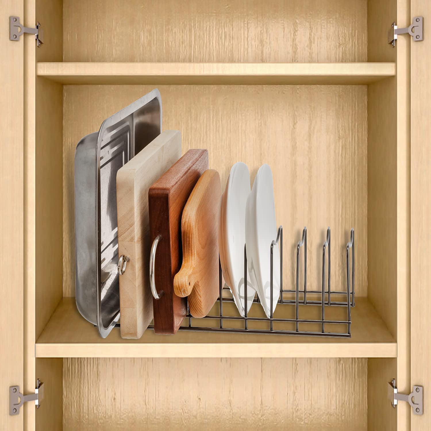 lonpute Pot Lid Organizer, Pot Lid Rack Holder, Rest Cutting Board, Bakeware, Pots & Pans, Serving Trays, Reusable Containers in Cabinet Pantry, Stainless Steel