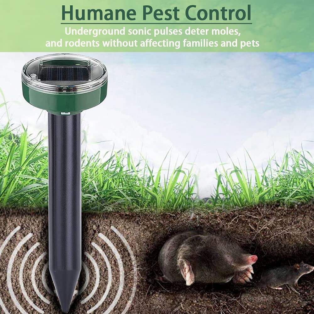 Mole Repellent Snake Repellent Solar Powered 10 Pack Sonic Mole Deterrent Spikes, Snake Gopher Vole Repellent, Groundhog Chipmunk Gopher Deterrent Repellent for Yard&Garden&Lawn