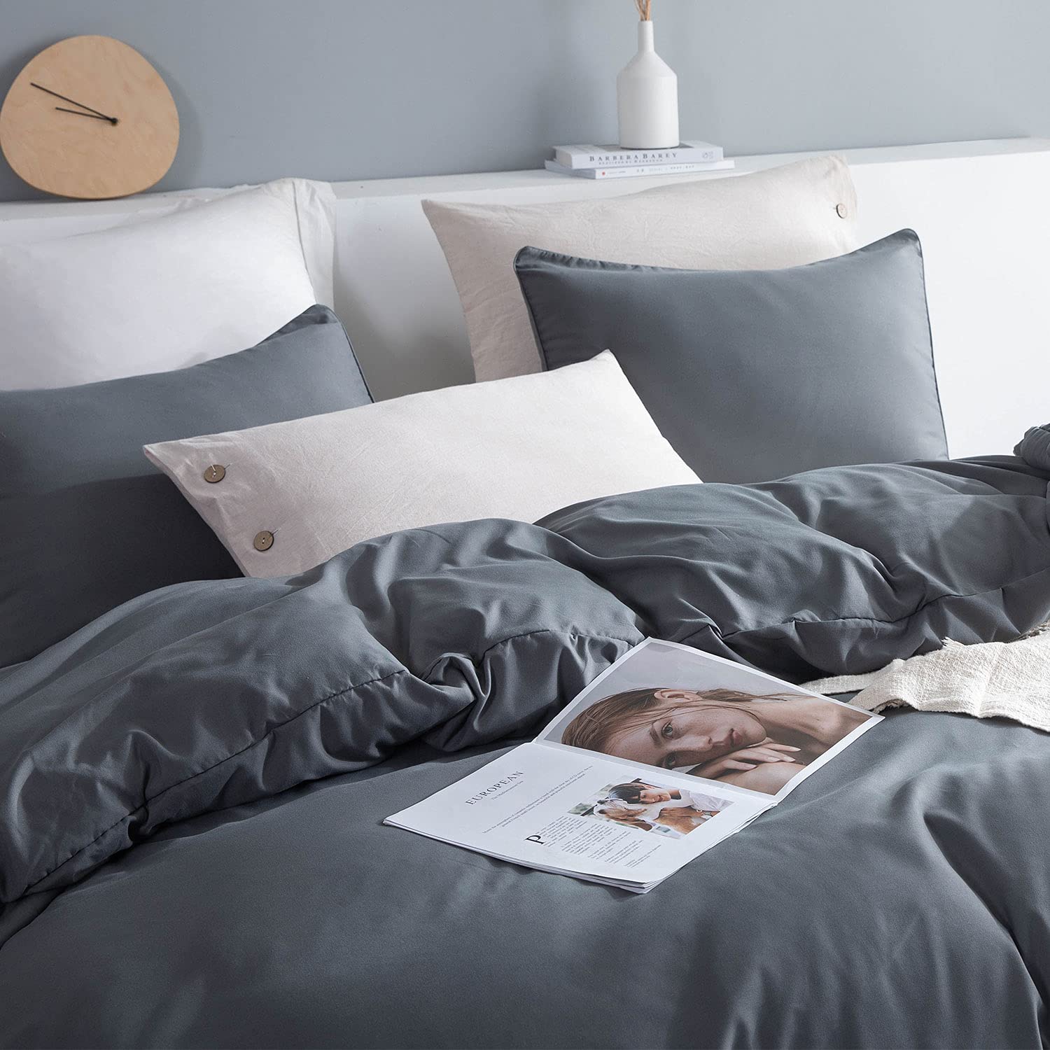 JOHNPEY Duvet Cover Queen (1 Duvet Cover+2 Pillow Shams),Soft Washed Microfiber Bedding Set with Zipper Closure,No Comforter