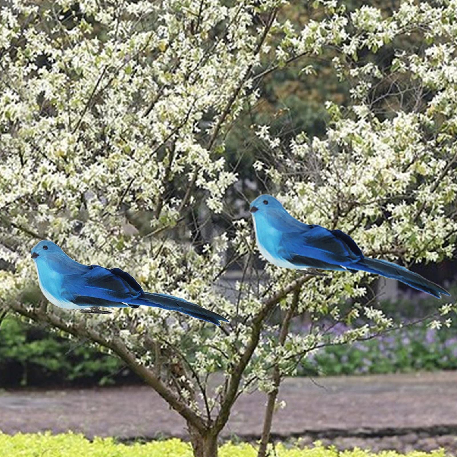 joyMerit 2Pcs Artificial Foam Birds, Clip on Feathered Bird Ornaments, DIY Craft for Home Garden Lawn Decoration Party Accessories, Blue
