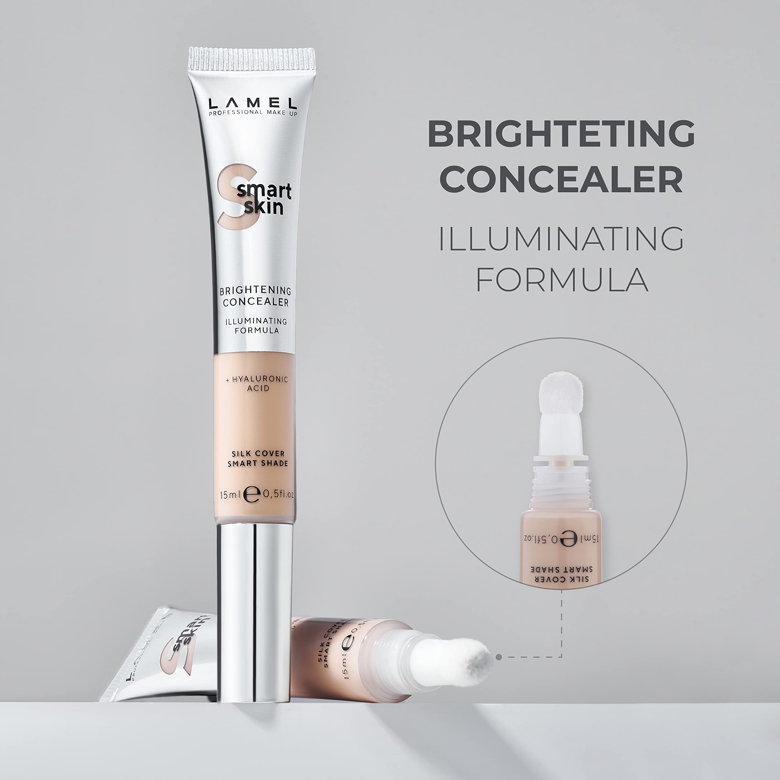 LAMEL Smartskin Brightening Concealer - Infused with Hyaluronic Acid - Age Rewind, Moisturizing, Vegan Formula - Brightening & Protection, 401-0,5 fl.oz