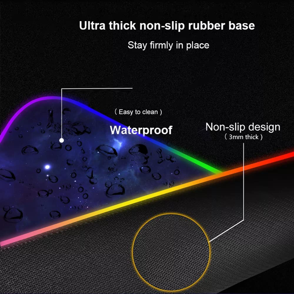 Pirely Tech RGB Gaming Mouse Pad, Extra Large Custom Led Mousepad with 13 Lighting Modes and 7 Colors, Soft Waterproof Anti-Slip Rubber Base 31.5" X 12" (GalaxyRB)