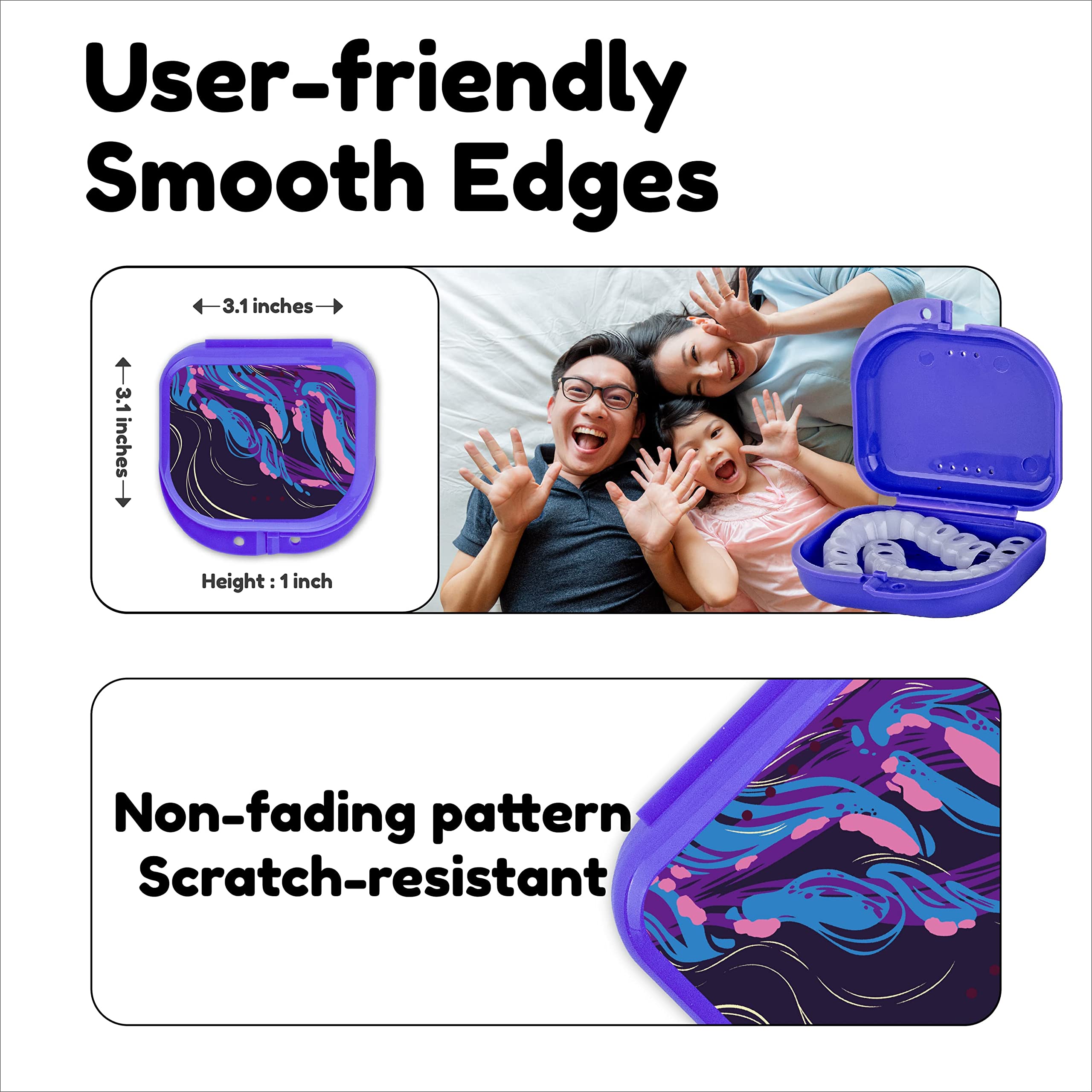 Retainer Cases Cute, Retainer Holder Case 1 Pack, Aligner Case with Colorful Novelty Cute Patterns, Night Guard Case with Liquid Marble Patterns (Purple)