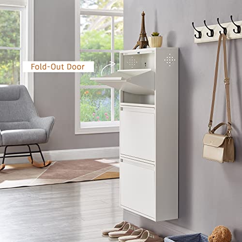 SPACEROCK 3 Drawer Shoe Storage Cabinet Wall Mounted & No-Assembly 20β Metal Shoe Cabinet for Entryway, Hallway, and Corridor, Holds 9 Pair Shoes (White, 20 Inches)