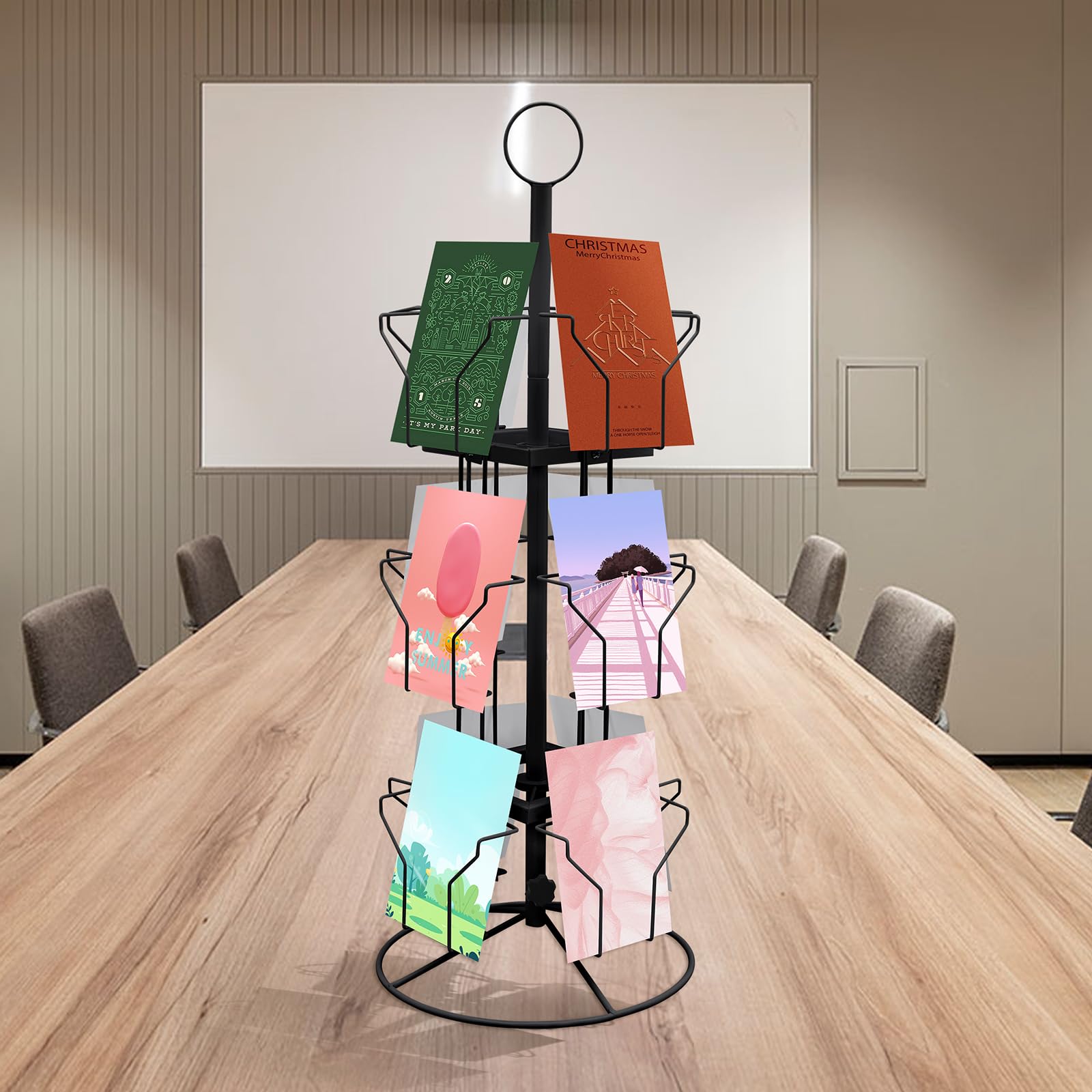 NOLANTISI 12 Pockets Countertop Rotating Greeting Card Rack with 360 ° Rotatable 3 Tier Design Metal Display Stand Spinning Floor Stand Pocket Rotating Holder for Stickers Showcase