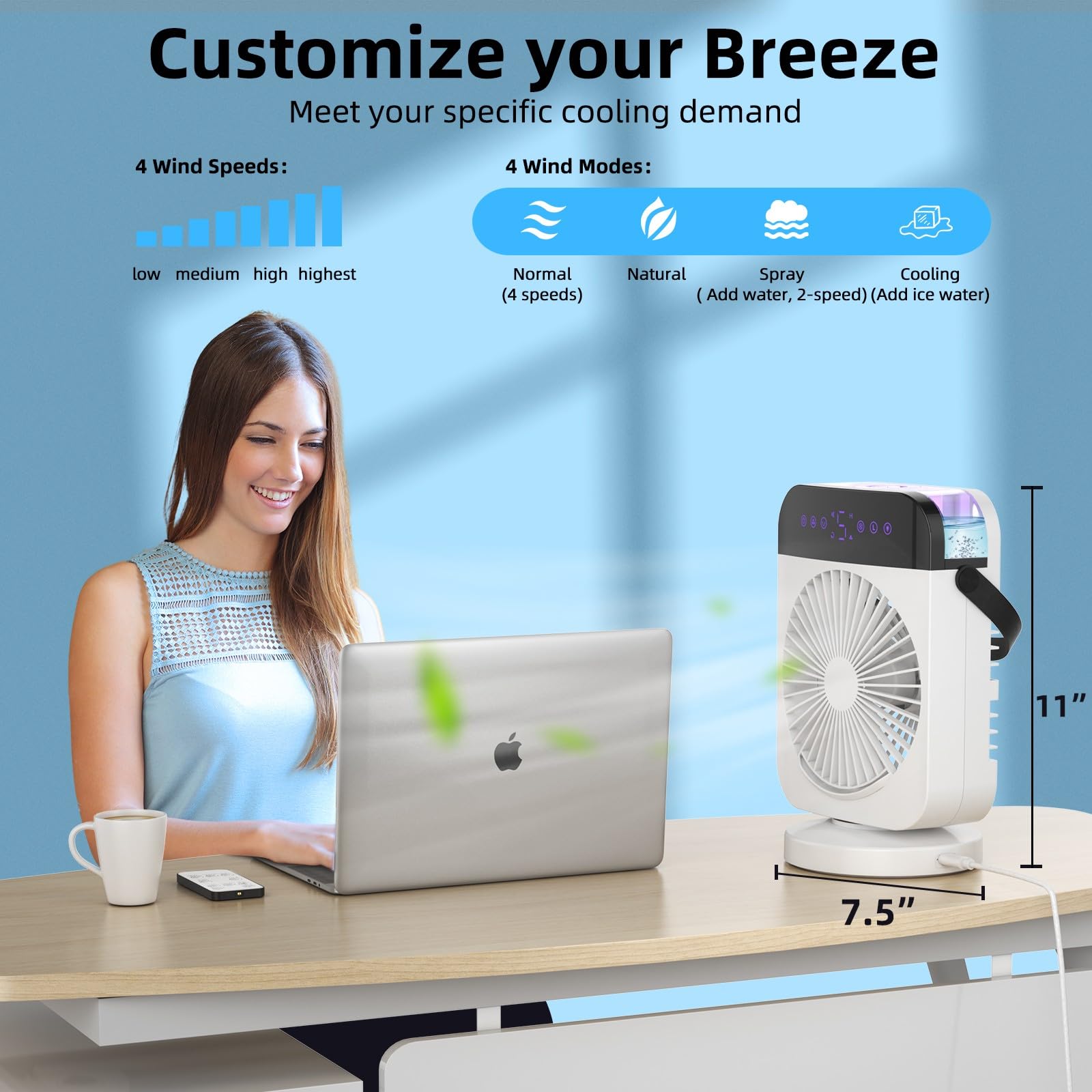 Portable Air Conditioners with Large LED Display, 4-Wind Speed &2-Mist Setting Mini Ac Unit, Small Air Cooler with Oscillation/Timer/Light Function, Personal Cooling Fan For Room Home Office