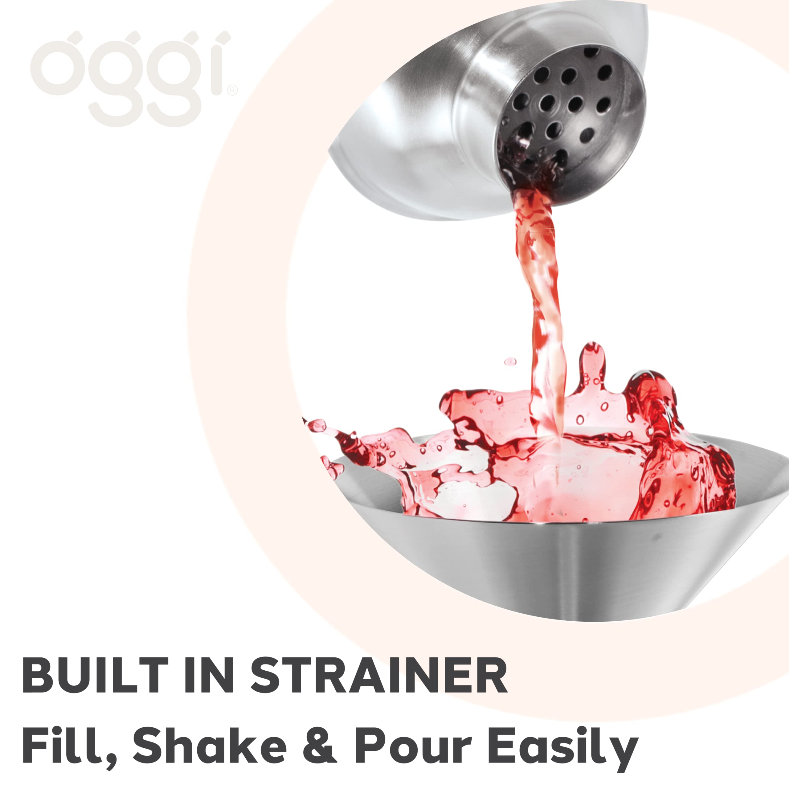 OGGI Classic Cocktail Shaker Copper - 26 oz, Stainless Steel Construction, Built in Strainer - Ideal Home Bar Drink Mixer, Bartender Kit, Essential Bar Accessories