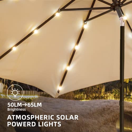 wikiwiki 9ft Outdoor Patio Table Umbrella, Sturdy Solar Led Market Umbrella for Deck, Pool, Garden w/Tilt, Crank, 32 LED Lights - Beige