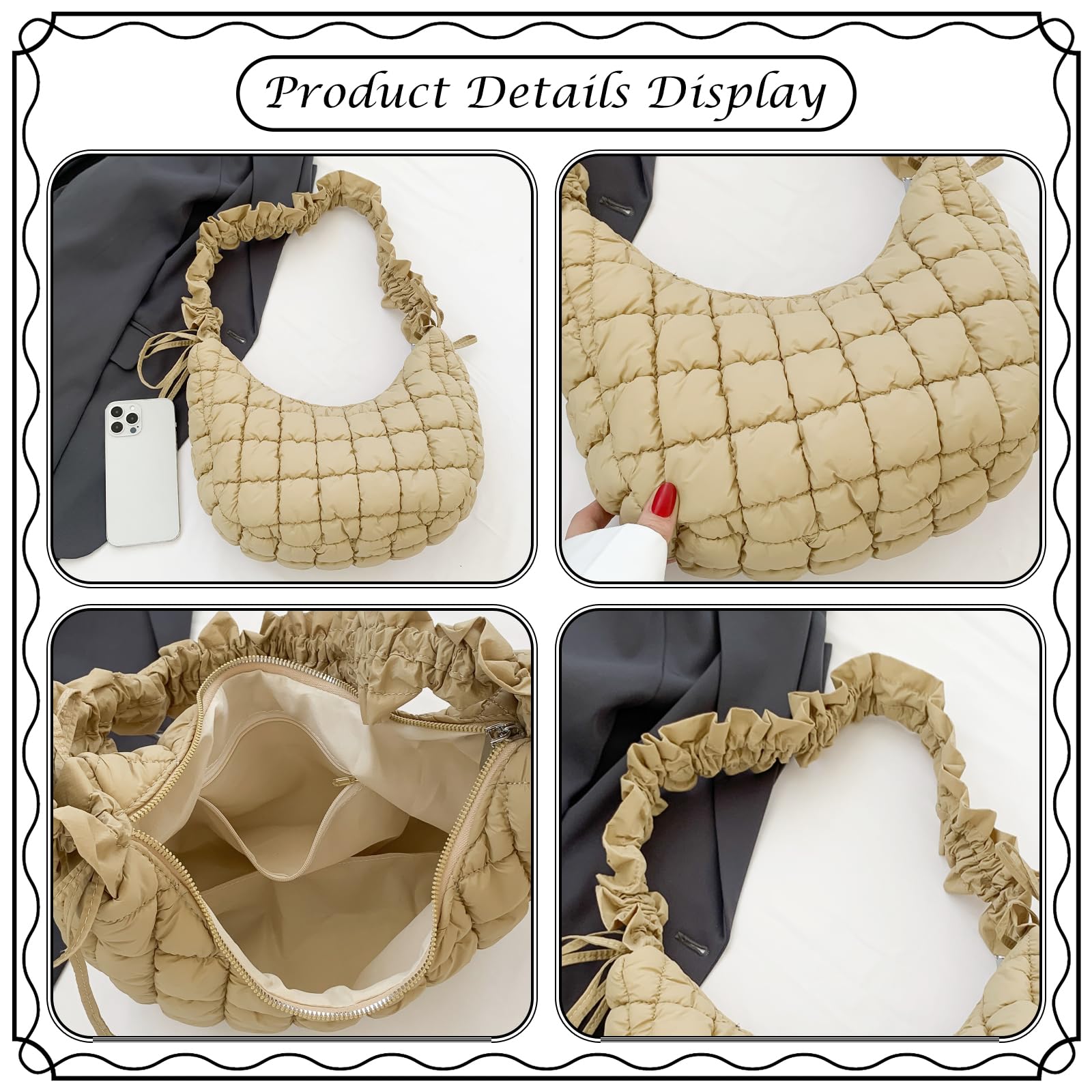 Ovida Women Large Puffy Tote Bag Quilted Down Cotton Padding Shoulder Bag Winter Warm Lightweight Handbag with Zip