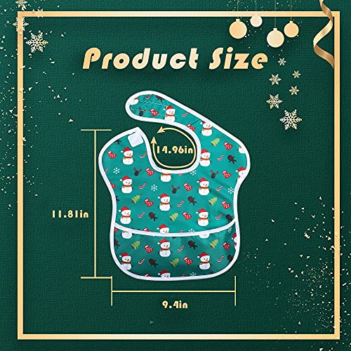 Little Dimsum Feeding Baby Bibs Waterproof Drool Christmas Bib Coverall 2 PCS Set Adjustable Closure for Babies Toddlers with Large Pocket (6-36 Months) Christmas(Snowman&Santa)