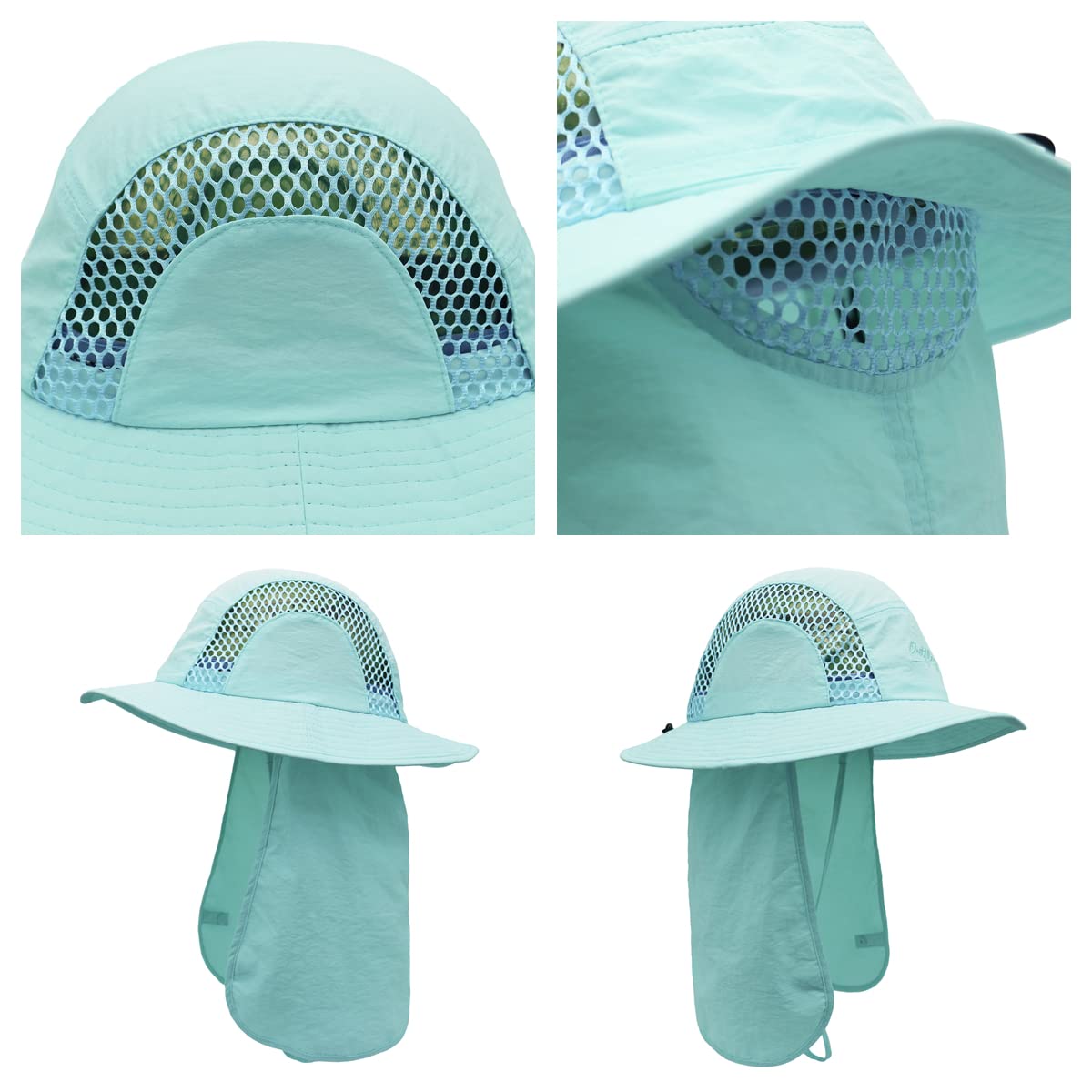LLmoway Fishing Cap Breathable Mesh Sun Hat with Neck Flap Men Women UV Protection Cooling Hats Grey