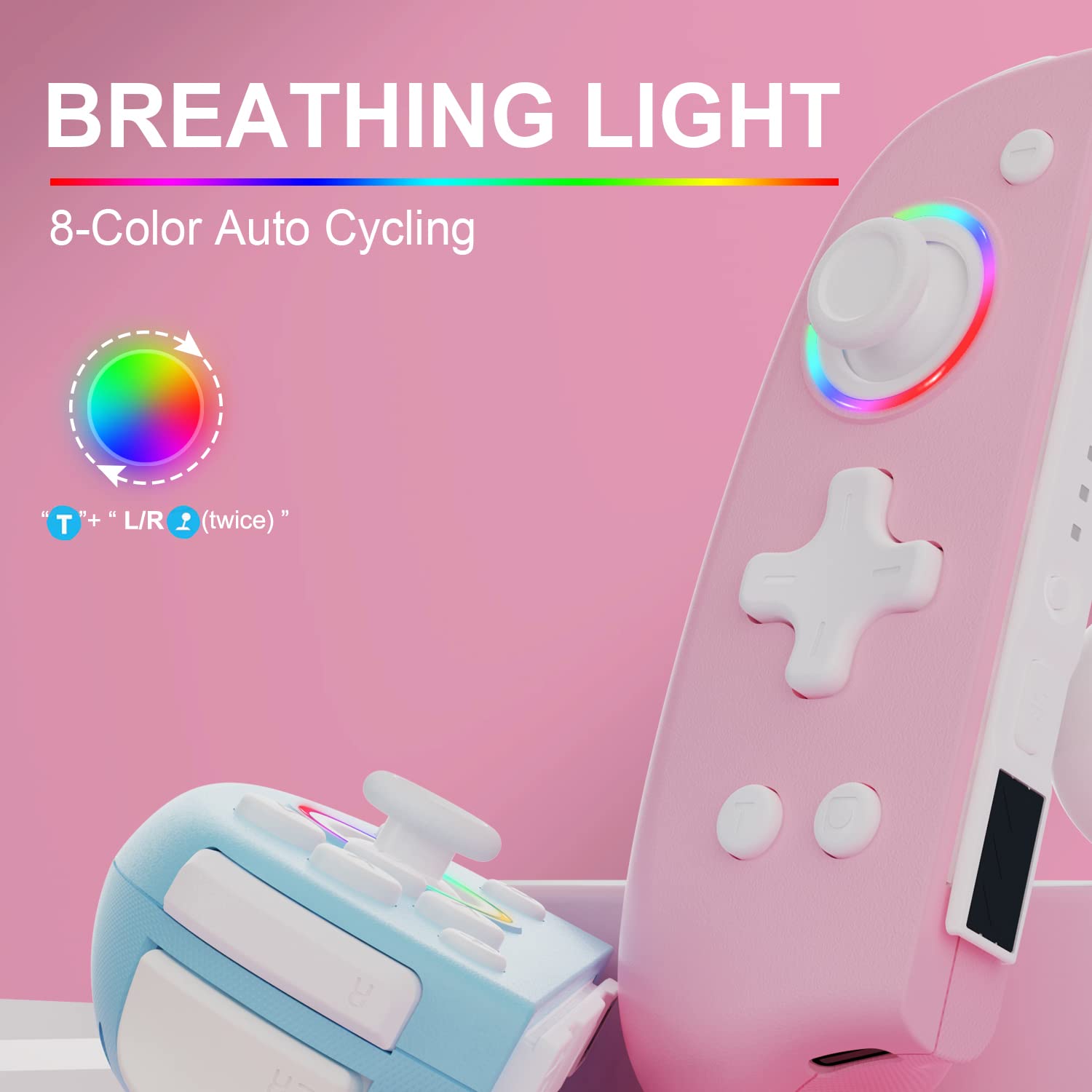 momen Wireless L/R Joypad for Switch/Switch Lite/OLED, Replacement for Joycon with Adjustable LED Light Turbo Vibration Motion Wake-up Function Cute Kawaii Gamepad Remote Pro Controller -PinkBlue