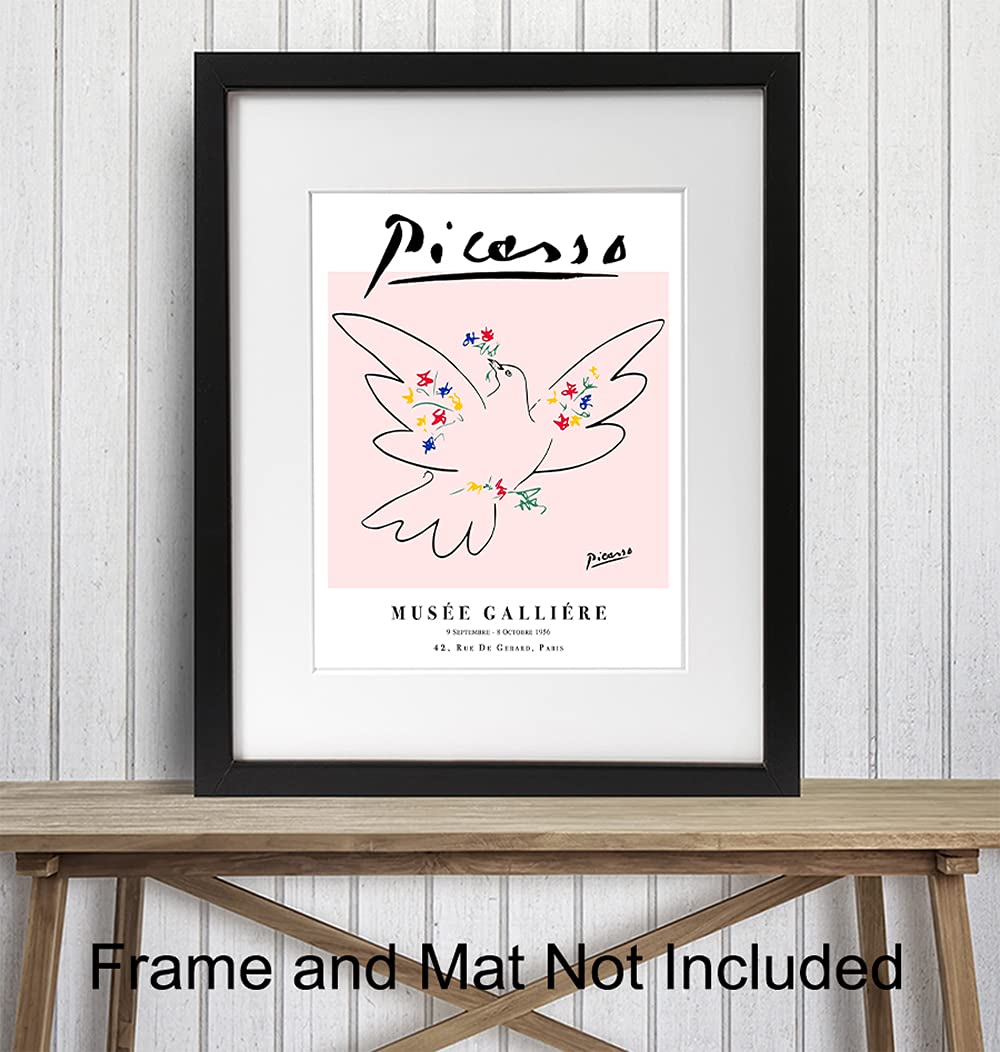 Pablo Picasso Minimalist Wall Art - Abstract Mid Century Modern Gallery Wall Art- Museum Poster - Line Art Wall Decor- Aesthetic Room Decor- Boho Wall Decor- The Impressionists - Dove of Peace