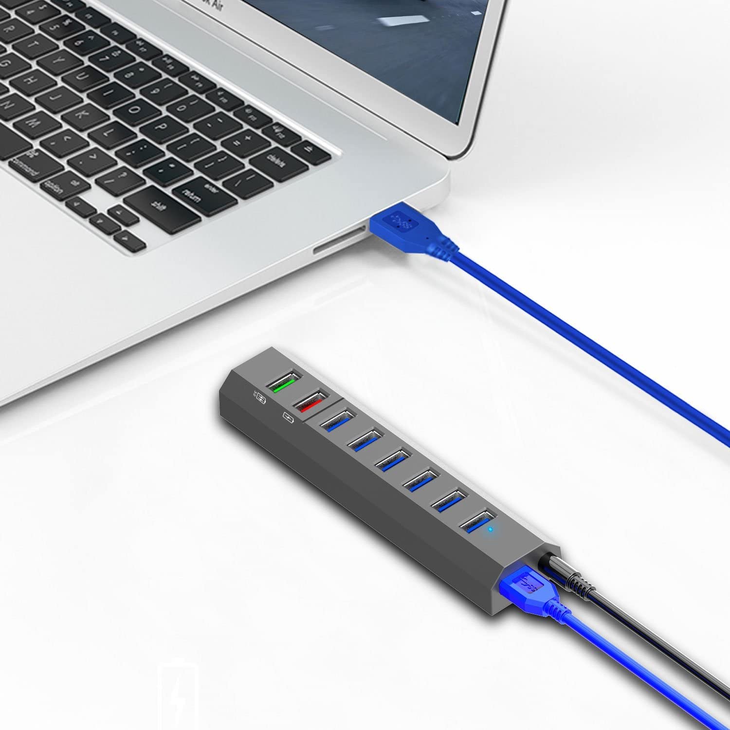 Powered USB Hub 3.0, GARMESE 8-Port USB 3.0 Hub with Power Adapter ( 12V / 3A ) Including 6 High Speed USB3.0 Data Transfer Ports Smart Charging Port and Quick Charging Port , Gray