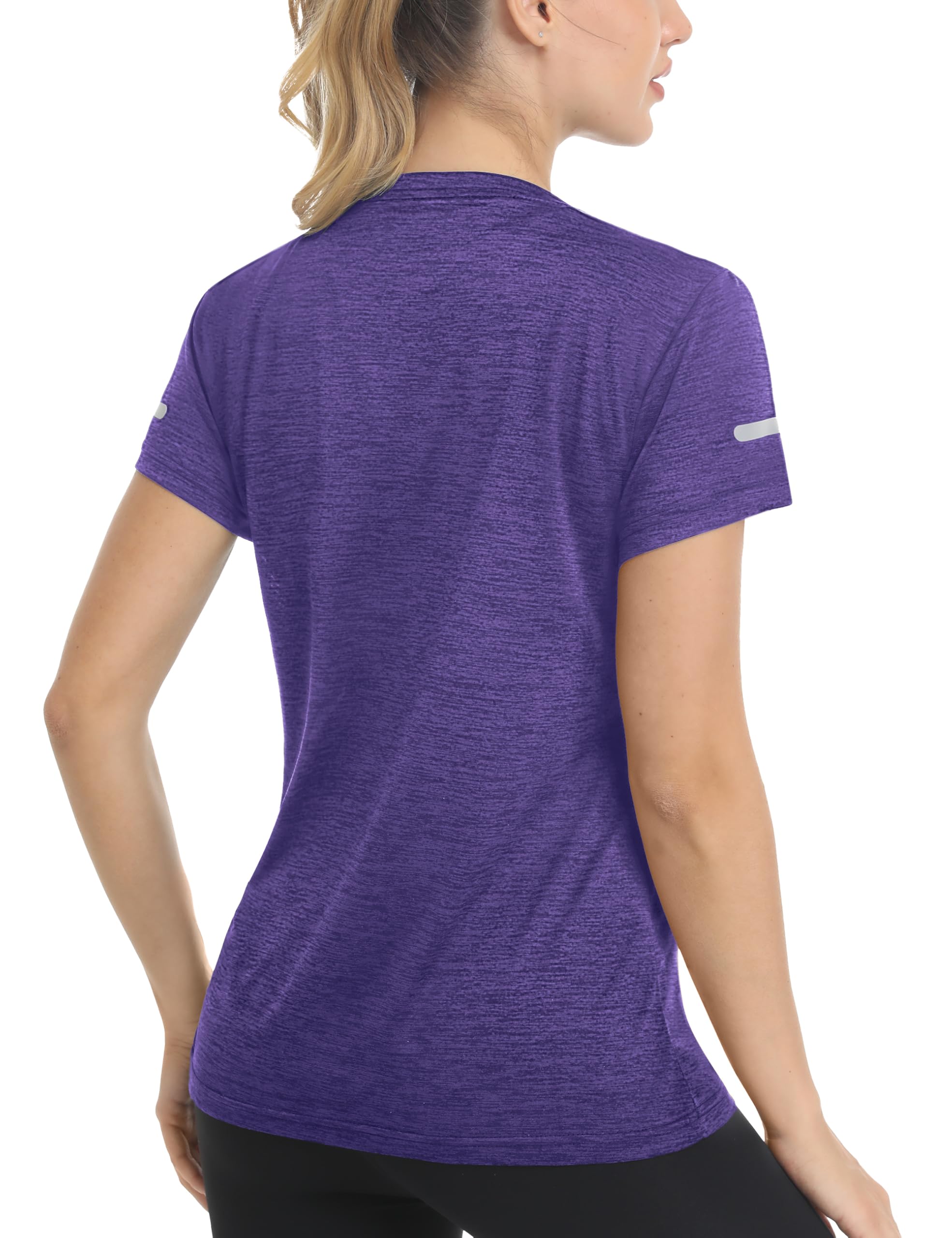 MAGCOMSEN Women Short Sleeve Workout Tops Moisture Wicking Athletic T-Shirts Quick Dry Sports Gym Active Top Violet S
