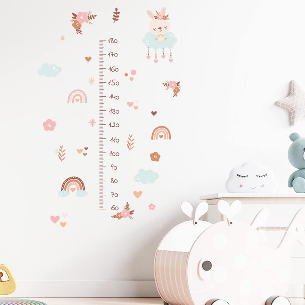 Rainbow Rabbit Flower Height Stickers Children's Room Kindergarten Home Decoration Wall Stickers self-Adhesive(Color 60-180cm)