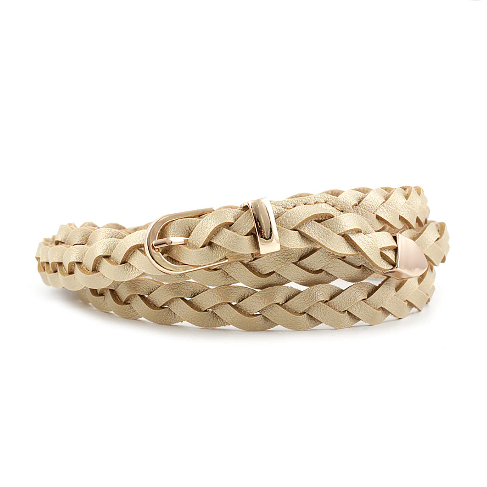 LARATH Women's Braided Leather Thin Belt Skinny Woven Waist Belts with Metal Buckle